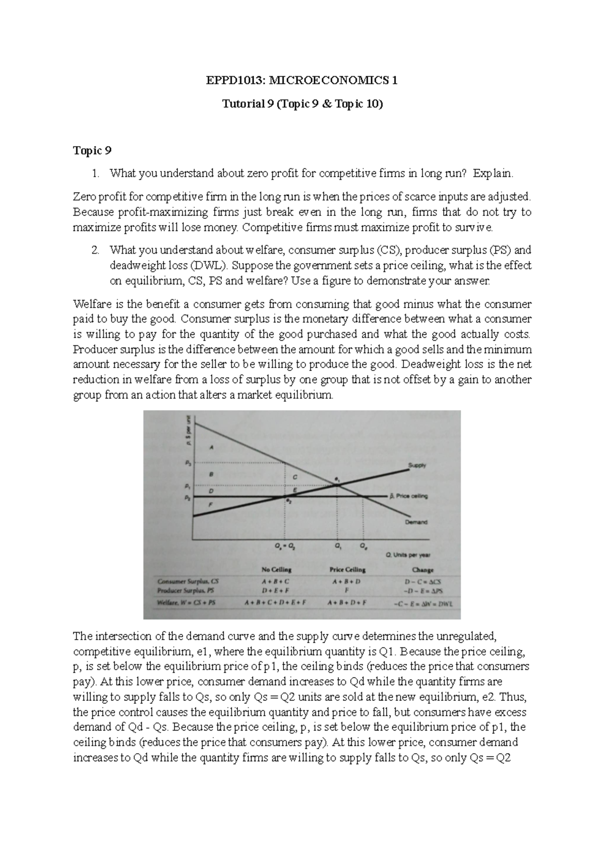 Tutorial 9 - good reading materials - EPPD1013: MICROECONOMICS 1 Tutorial 9 (Topic 9 & Topic 10 ...