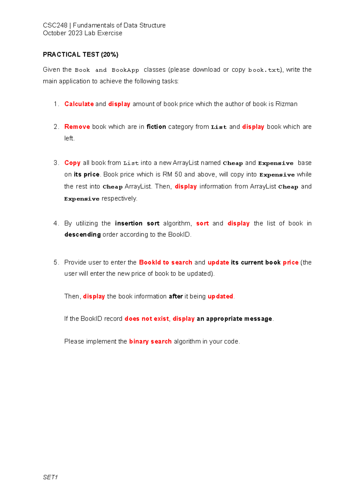 Question Practical Test Lab - October 2023 Lab Exercise PRACTICAL TEST ...