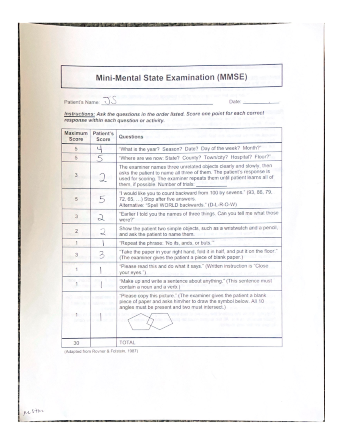 Mini-Mental State Examination (MMSE) - med 2118 - Stanbridge - Studocu