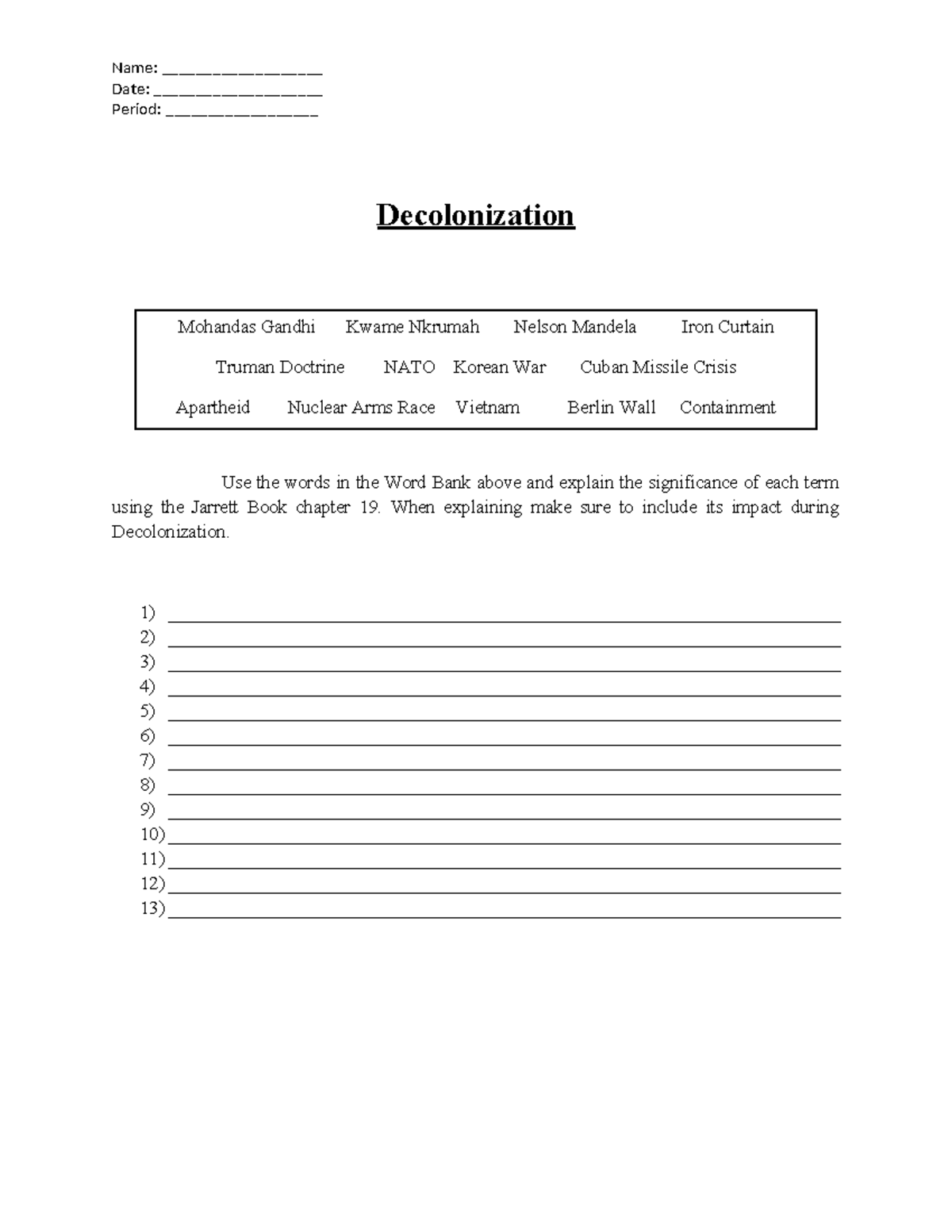 Activity Decolonization - Name: ___________________ Date ...