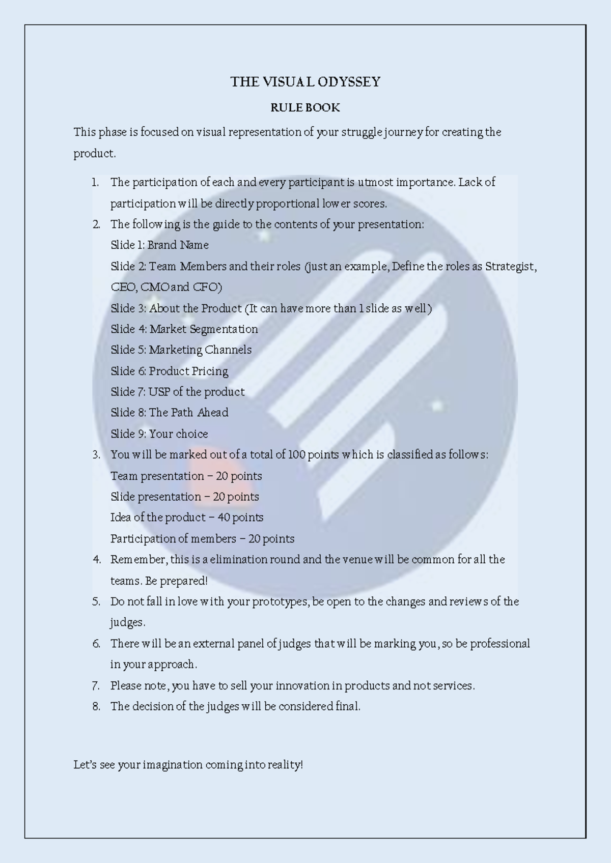 Visual Odyssey - Rule Book - THE VISUAL ODYSSEY RULE BOOK This phase is ...