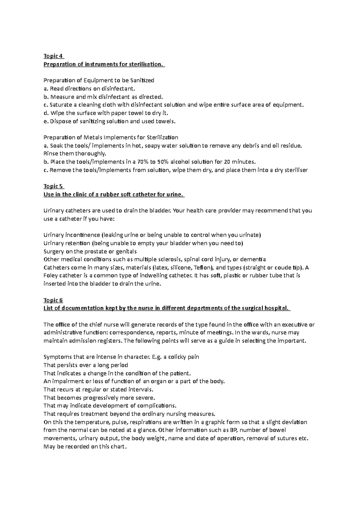 Topic 4,5,6 Nursing - Preparation of instruments for sterilisation. Use ...
