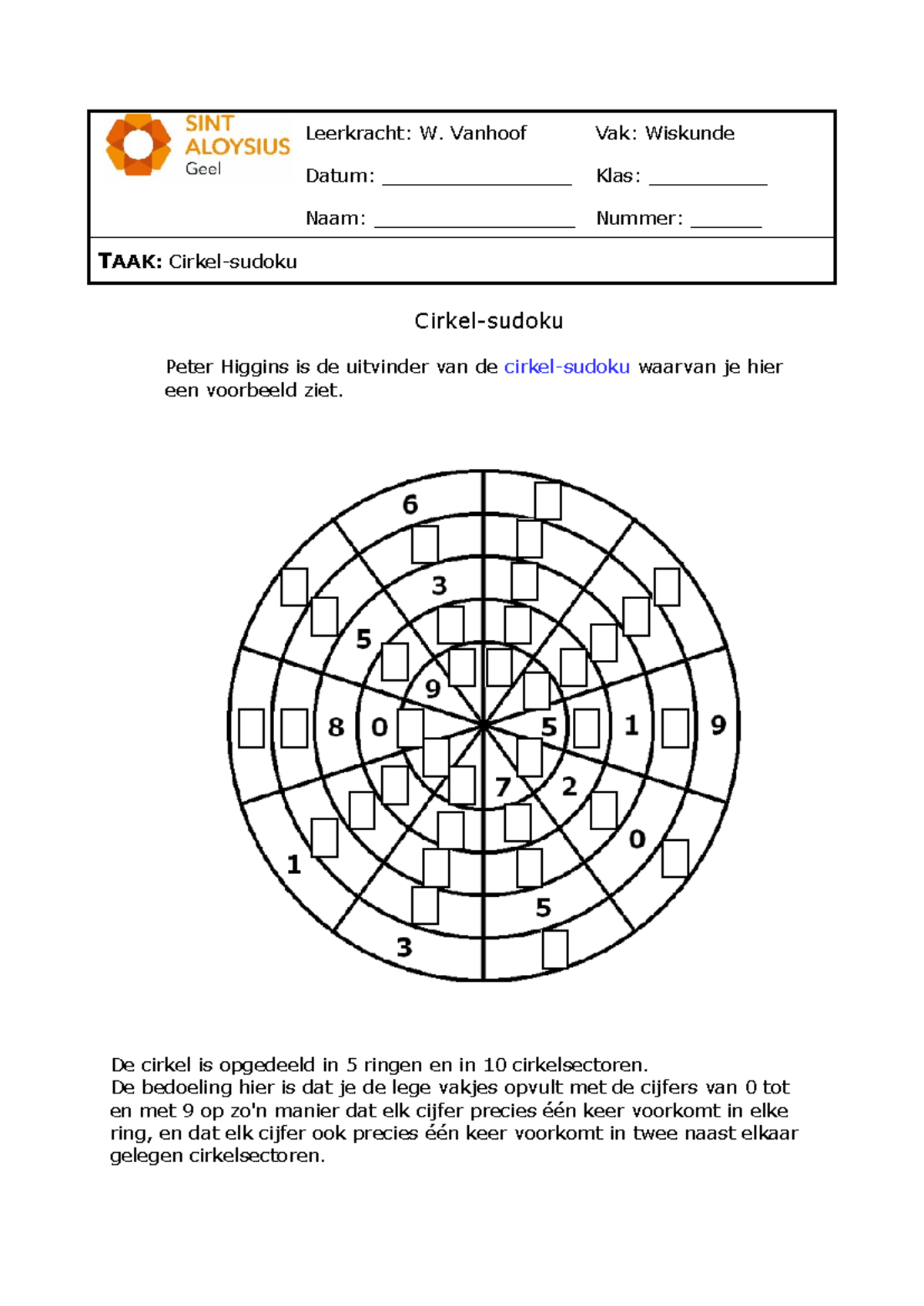 Cirkel-sudoku leeg - fdfdfdfdfdfd - Leerkracht: W. Vanhoof Vak ...