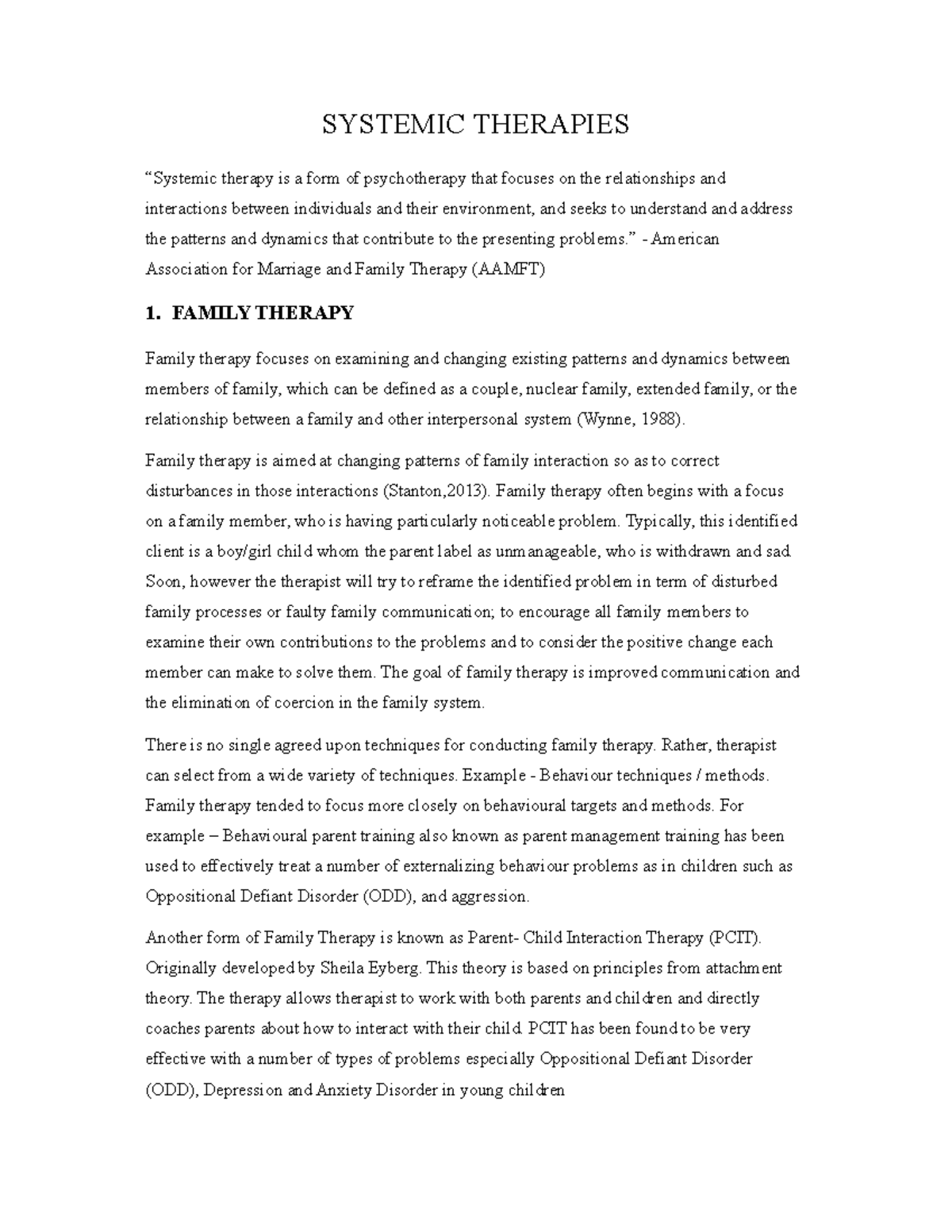 Systemic Therapies (write up) - SYSTEMIC THERAPIES “Systemic therapy is ...