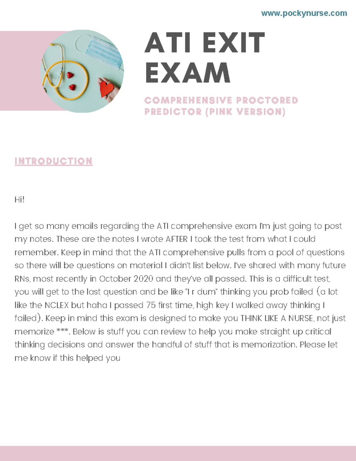 ATIExit Exam Bullet Points watermark - ATI EXIT EXAM COMPREHENSIVE ...