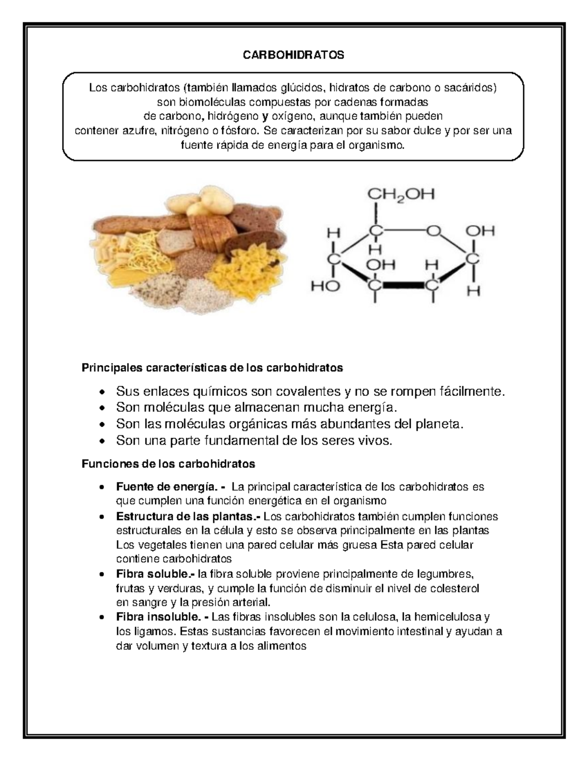Carbohidratos - fdgd - CARBOHIDRATOS Principales características de los ...