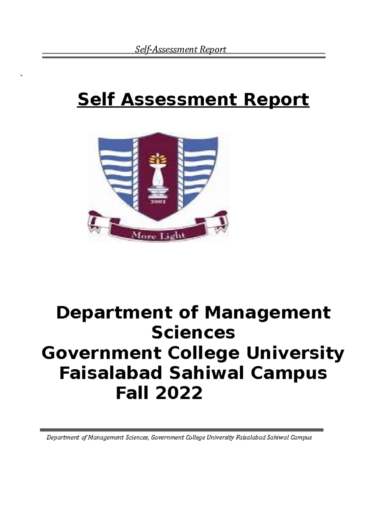 SAR MGT SCI 04-05-23 - notes - Self-Assessment Report Department of ...