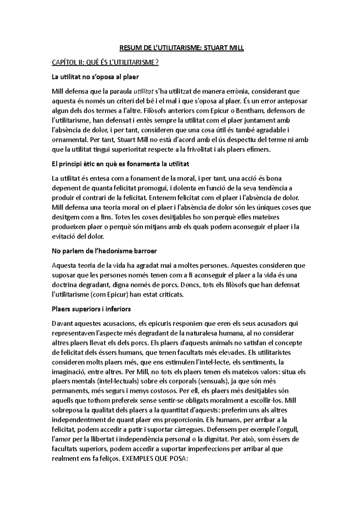 Resum L' Utilitarisme - Apunts filosofia batxillerat - RESUM DE L ...