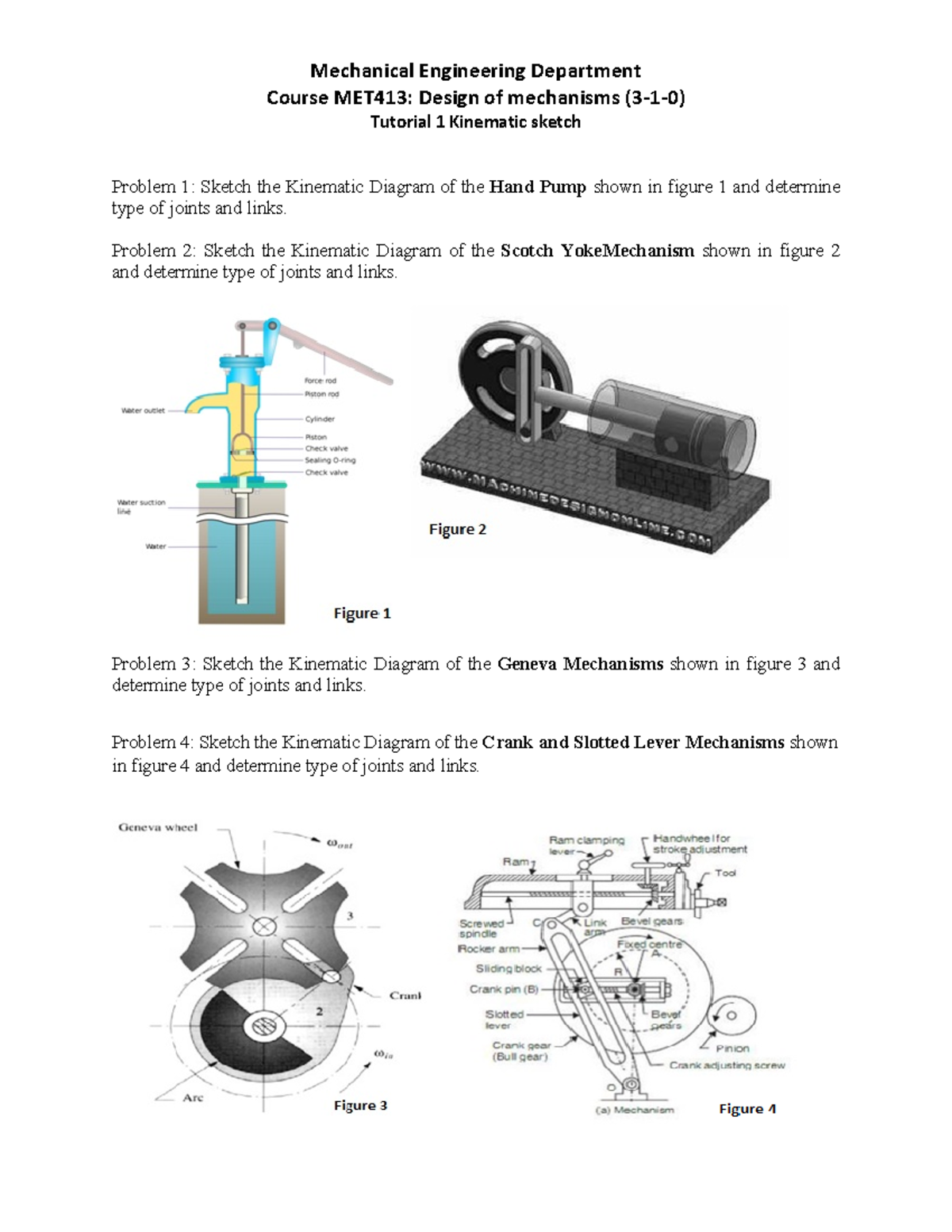 Tut 1 - notes - Mechanical Engineering Department Course MET413: Design ...