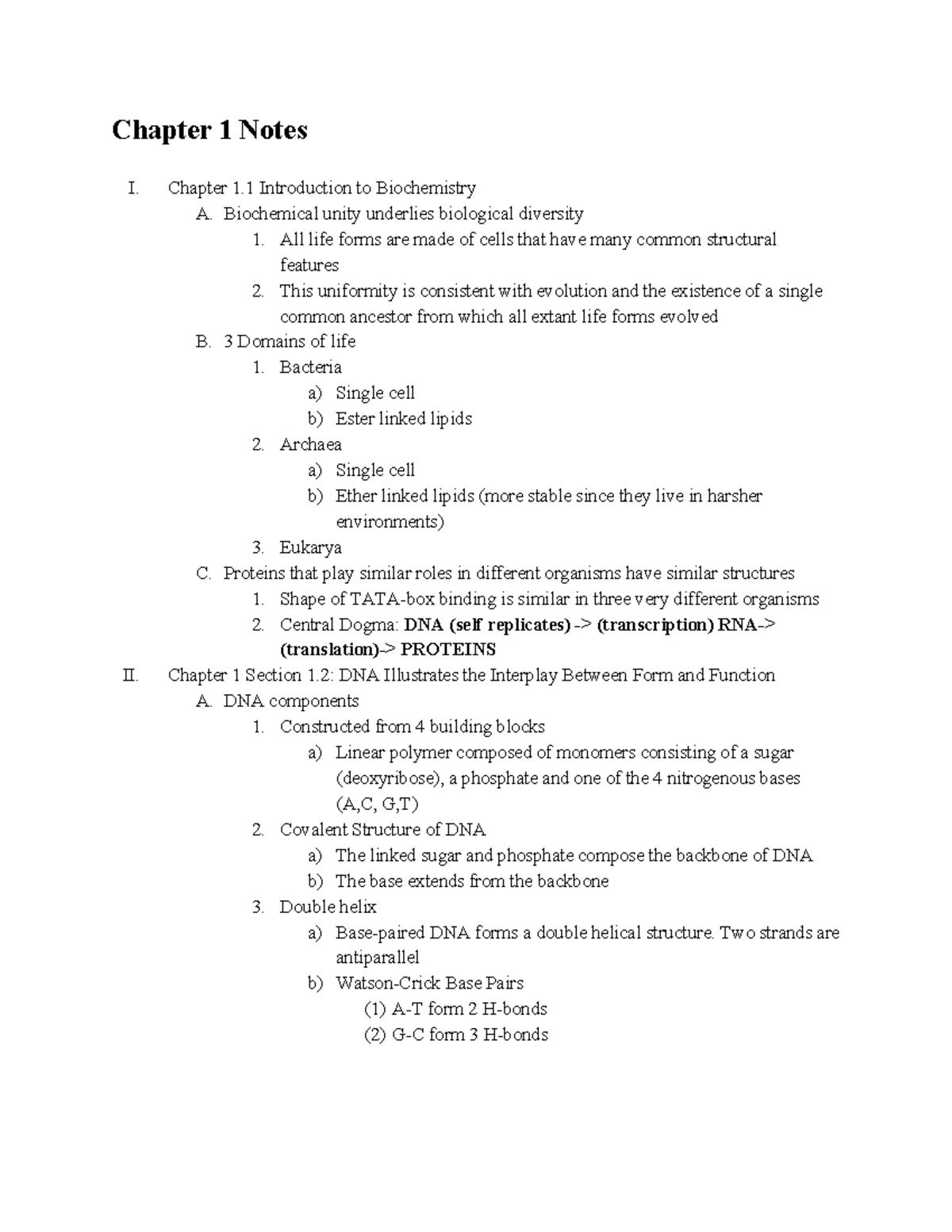 Bio 220 Notes - Chapter 1 Notes I. Chapter 1 Introduction to ...