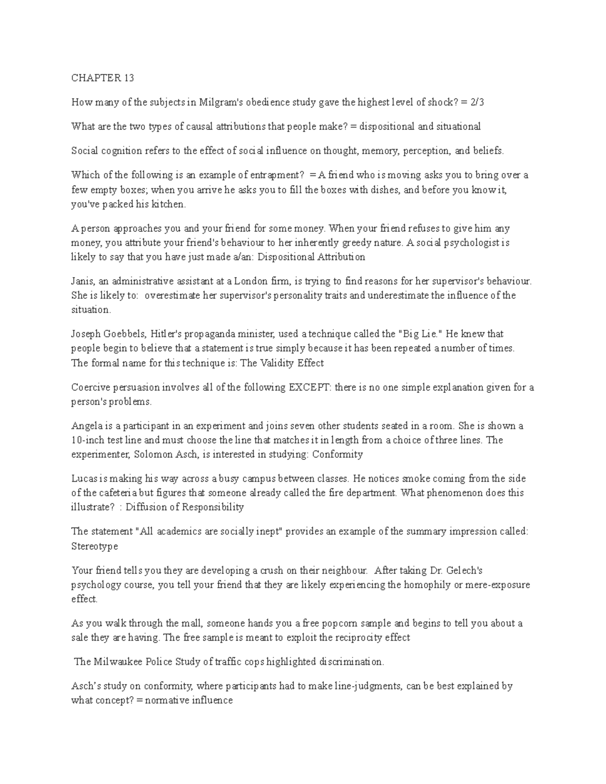 Study Notes for Psych - CHAPTER 13 How many of the subjects in Milgram ...