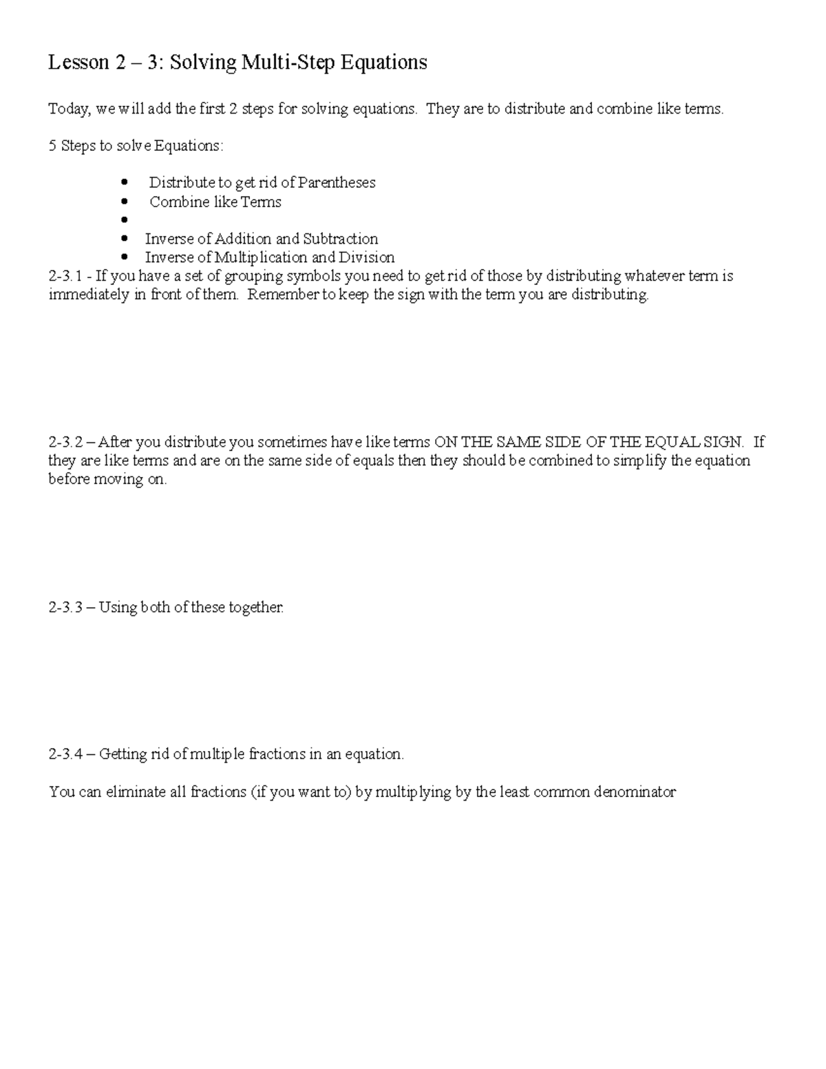 Lesson-2-3 College Algebra - Lesson 2 – 3: Solving Multi-Step Equations ...