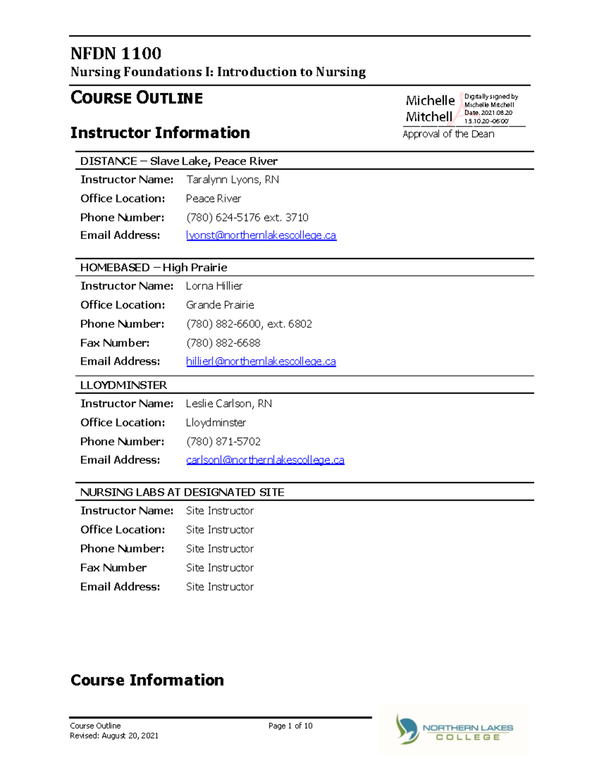 NFDN1100 Course Outline V1.21 - Final approved - Nursing Foundations I ...