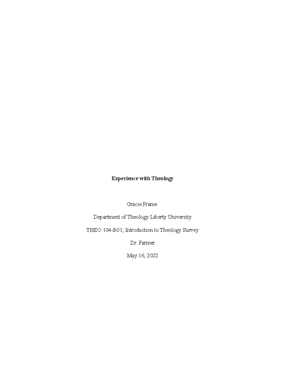 Experience with Theology - Experience with Theology Gracie Frame ...