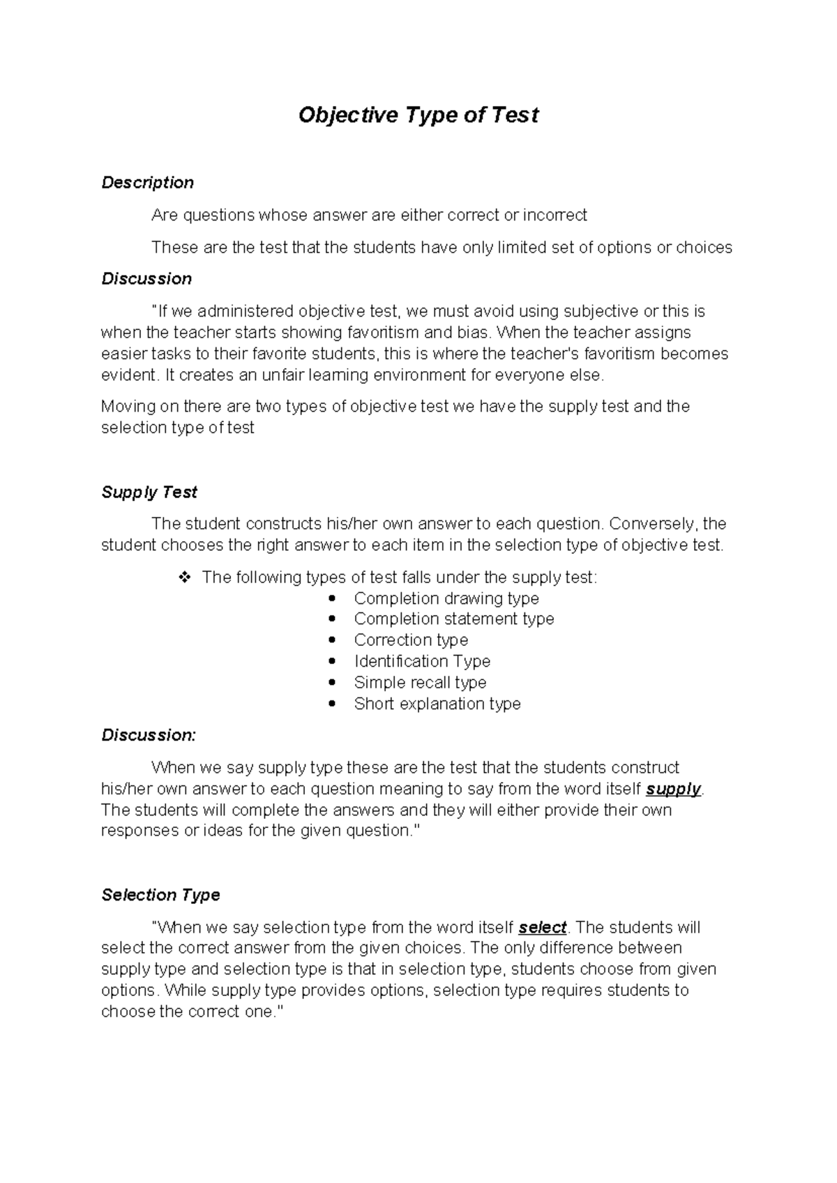 Objective Type of Test - This note serves a guideline for those ...