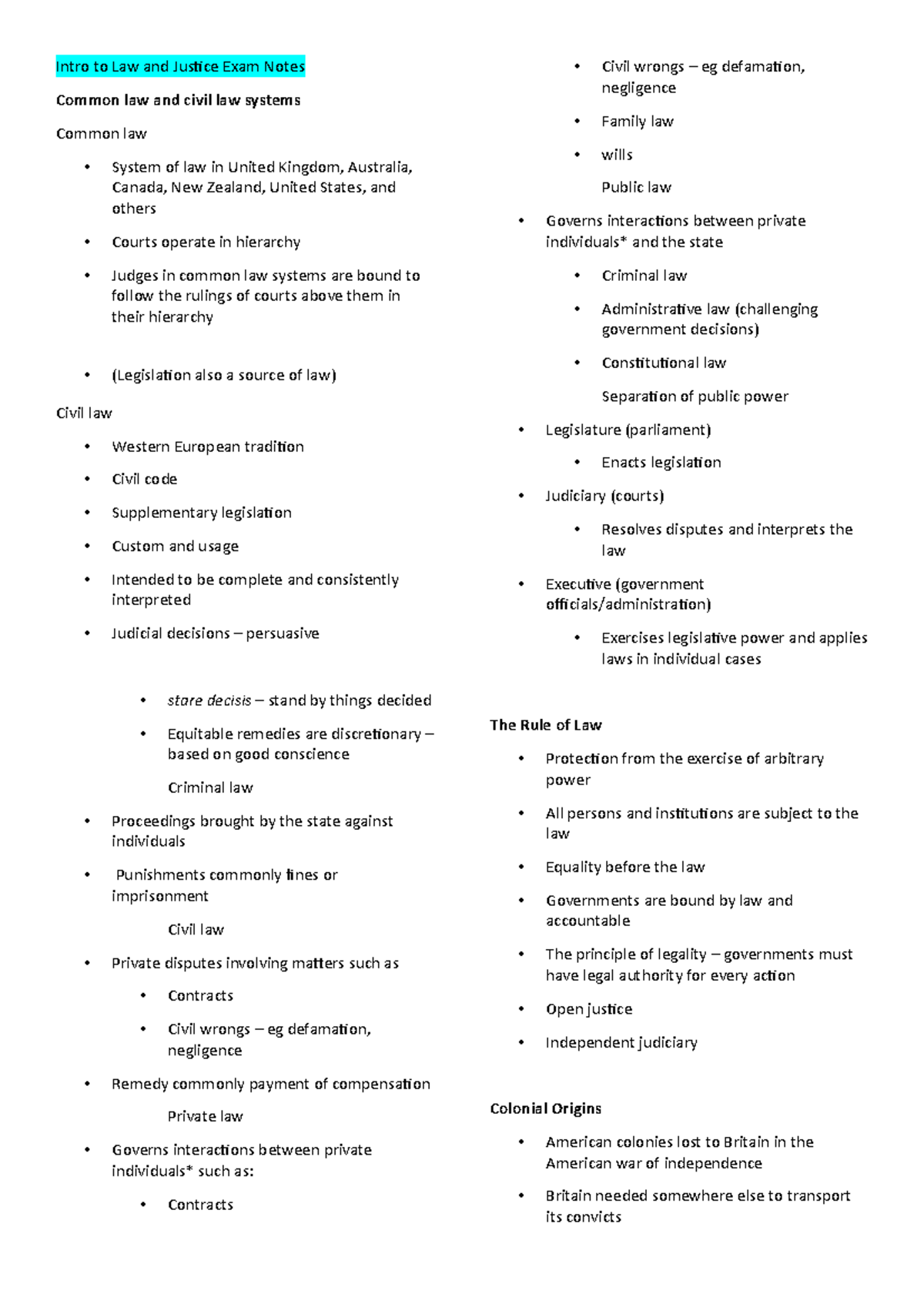 Intro to Law and Justice Exam Notes - In the case of South Australia ...