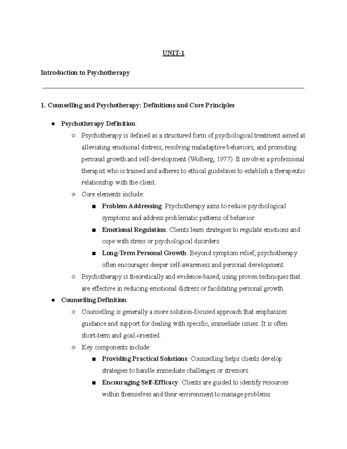 Psychotherapy-1 - notes for end sems - UNIT- Introduction to ...