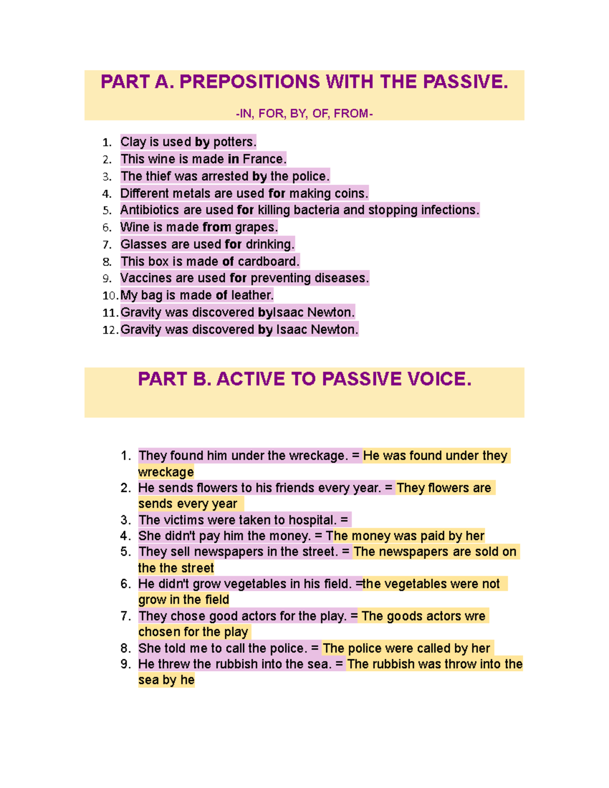 Prepositions WITH THE Passive - PART A. PREPOSITIONS WITH THE PASSIVE ...