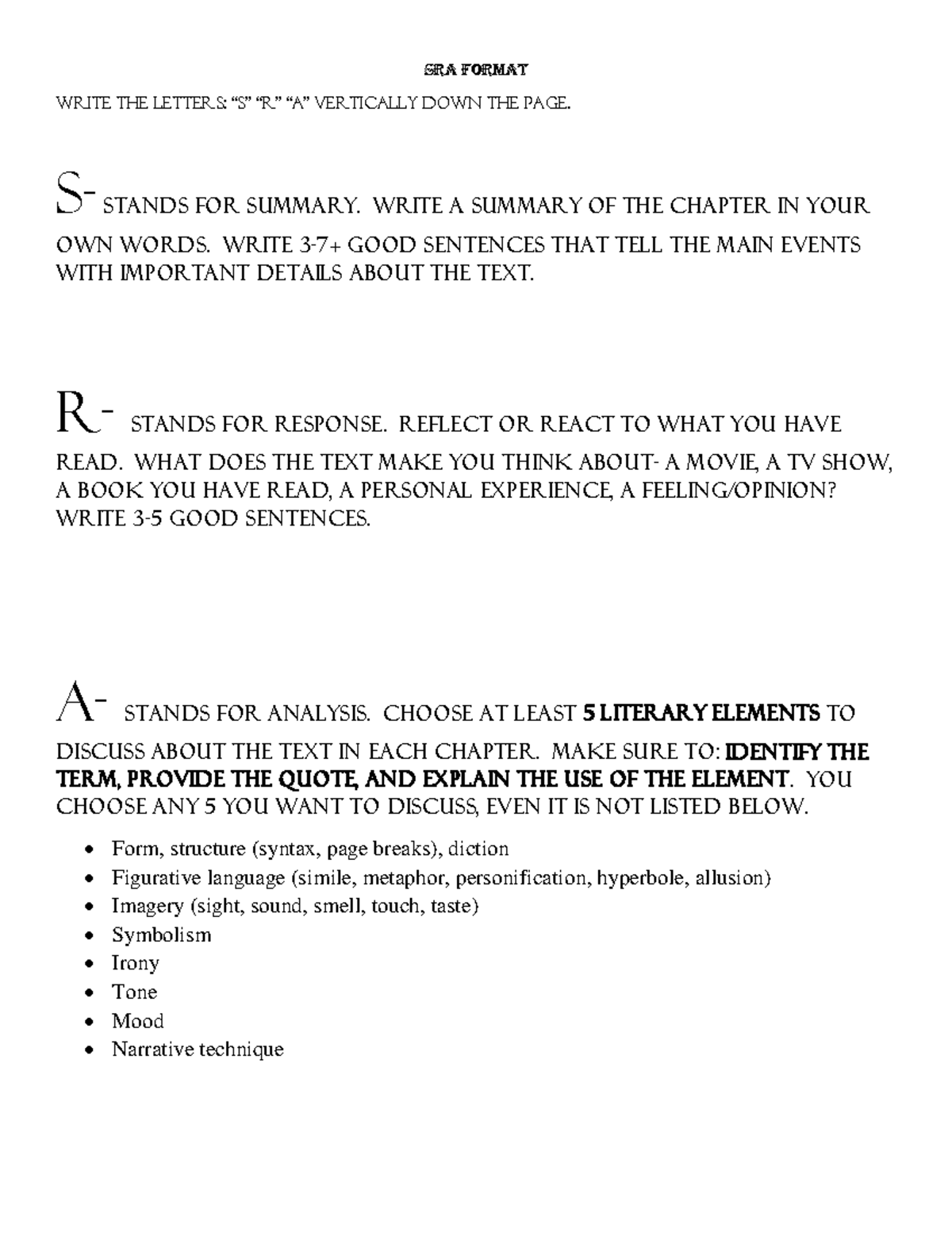 SRA Format - This is a reading strategy that can be used with any text ...