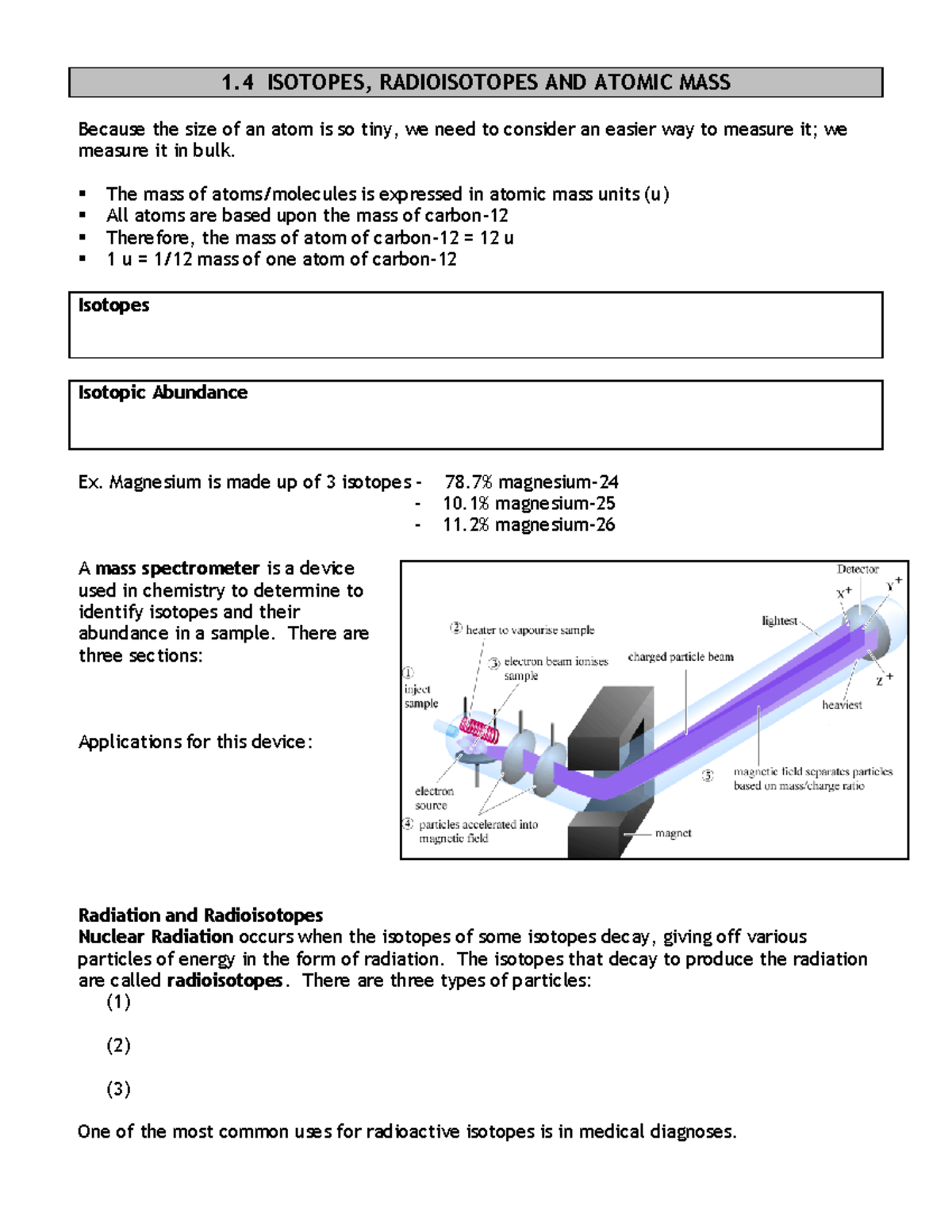 chem notes for chem1007 - 1 ISOTOPES, RADIOISOTOPES AND ATOMIC MASS ...