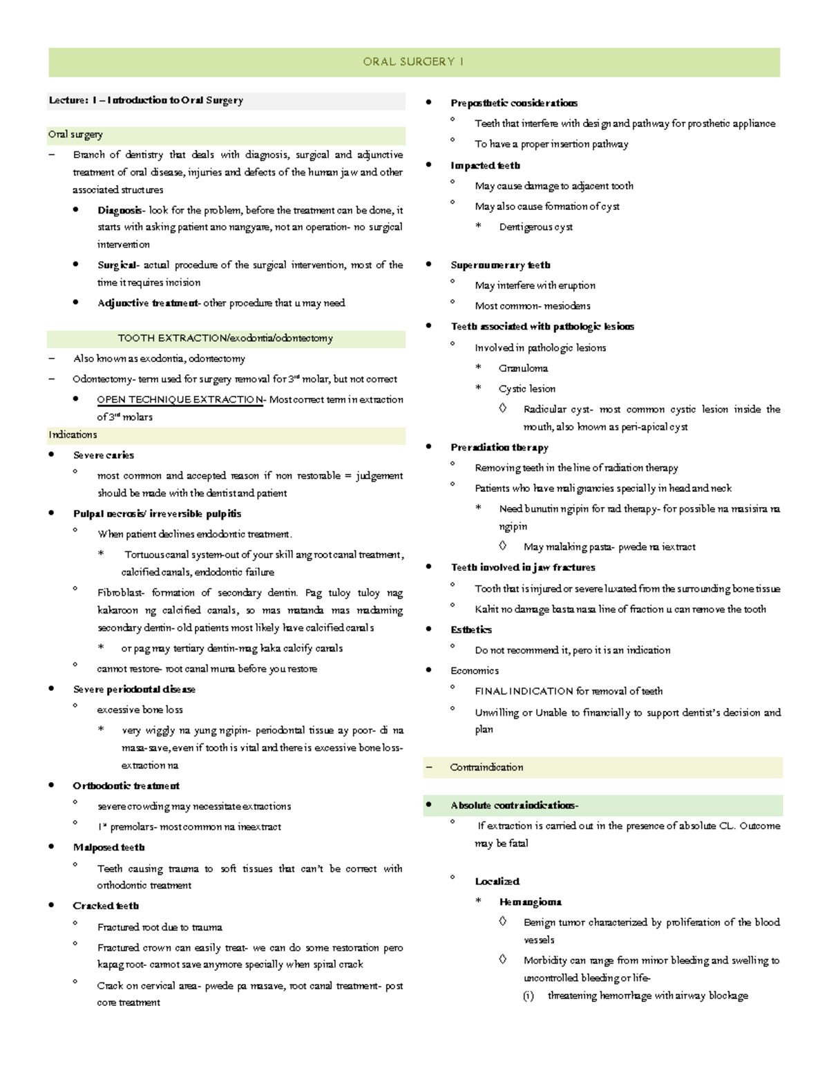 Copy of OS C2C - Oral surgery 2 notes - ORAL SURGERY 1 Lecture: 1 ...