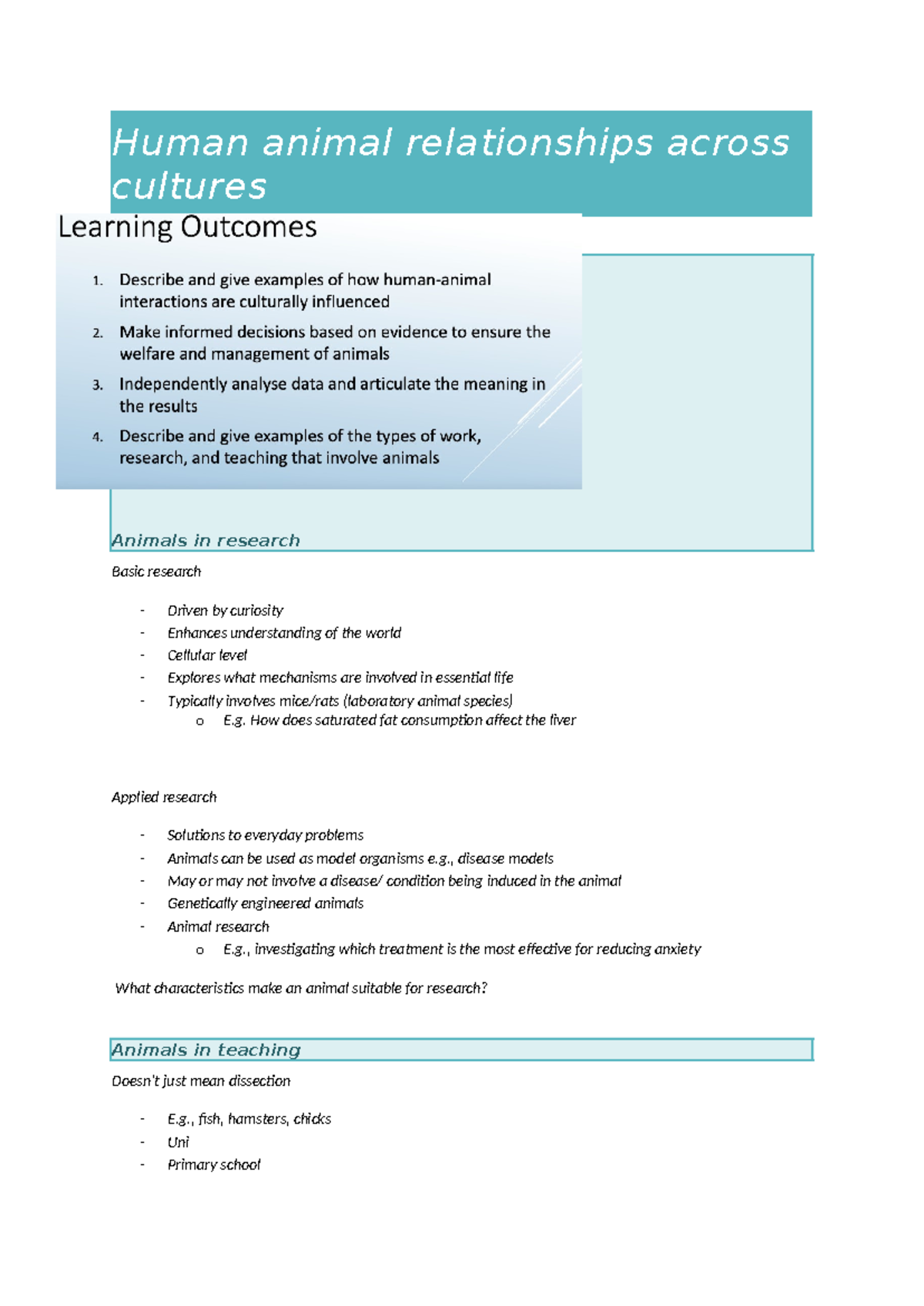 L12 Human animal relationships across cultures - Human animal ...