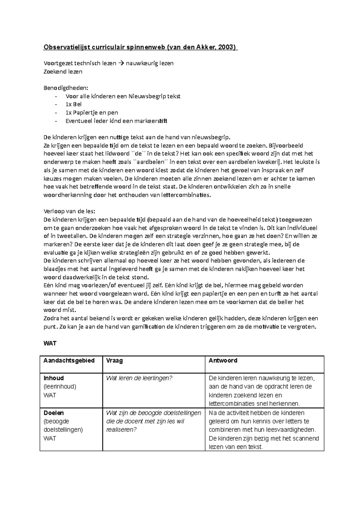Nederlands opdracht jaar 3 blok 1 - Observatielijst curriculair ...