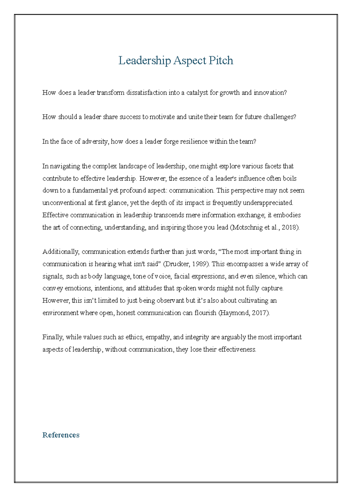 Leadership Aspect Pitch - However, the essence of a leader's influence ...