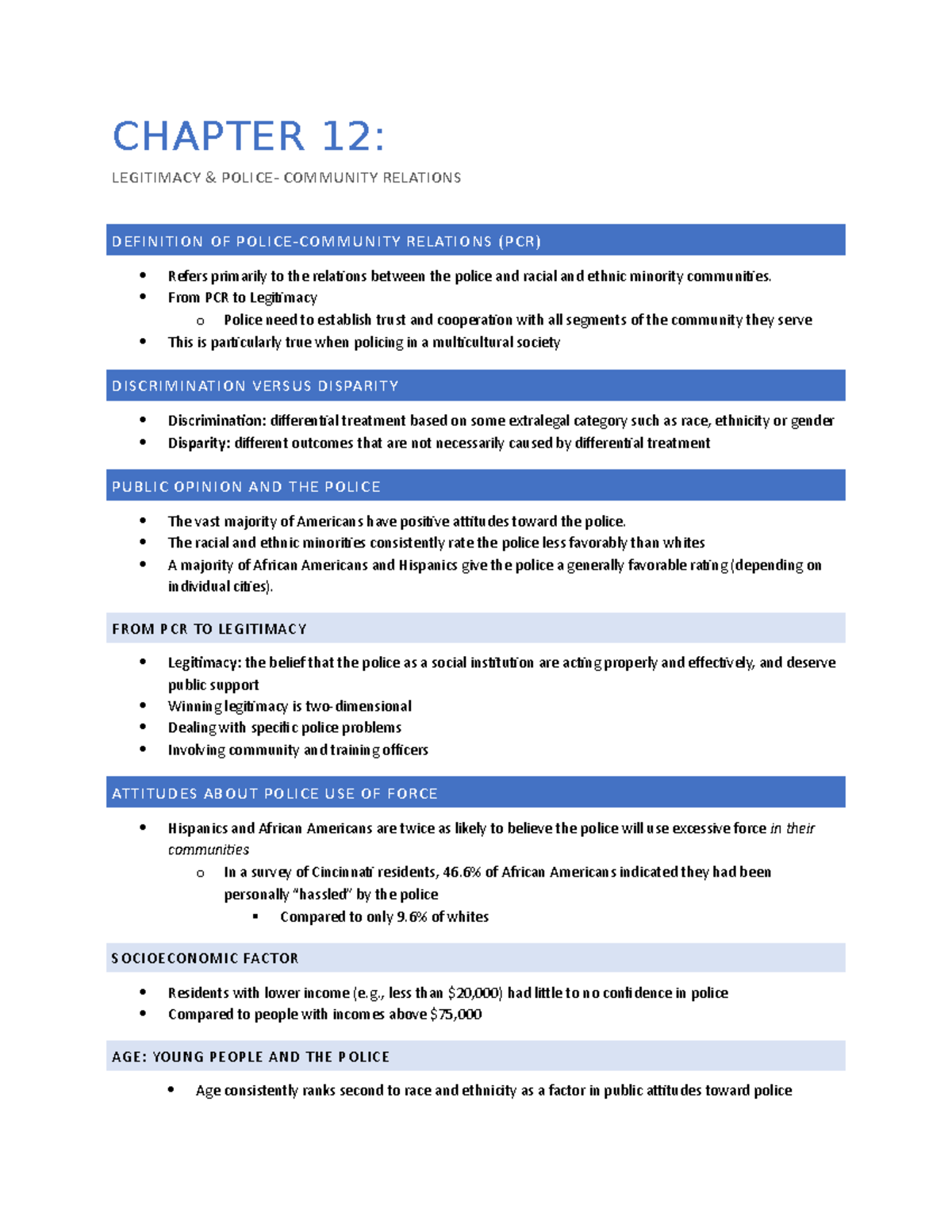 Chapter 12 - CHAPTER 12: LEGITIMACY & POLICE- COMMUNITY RELATIONS ...