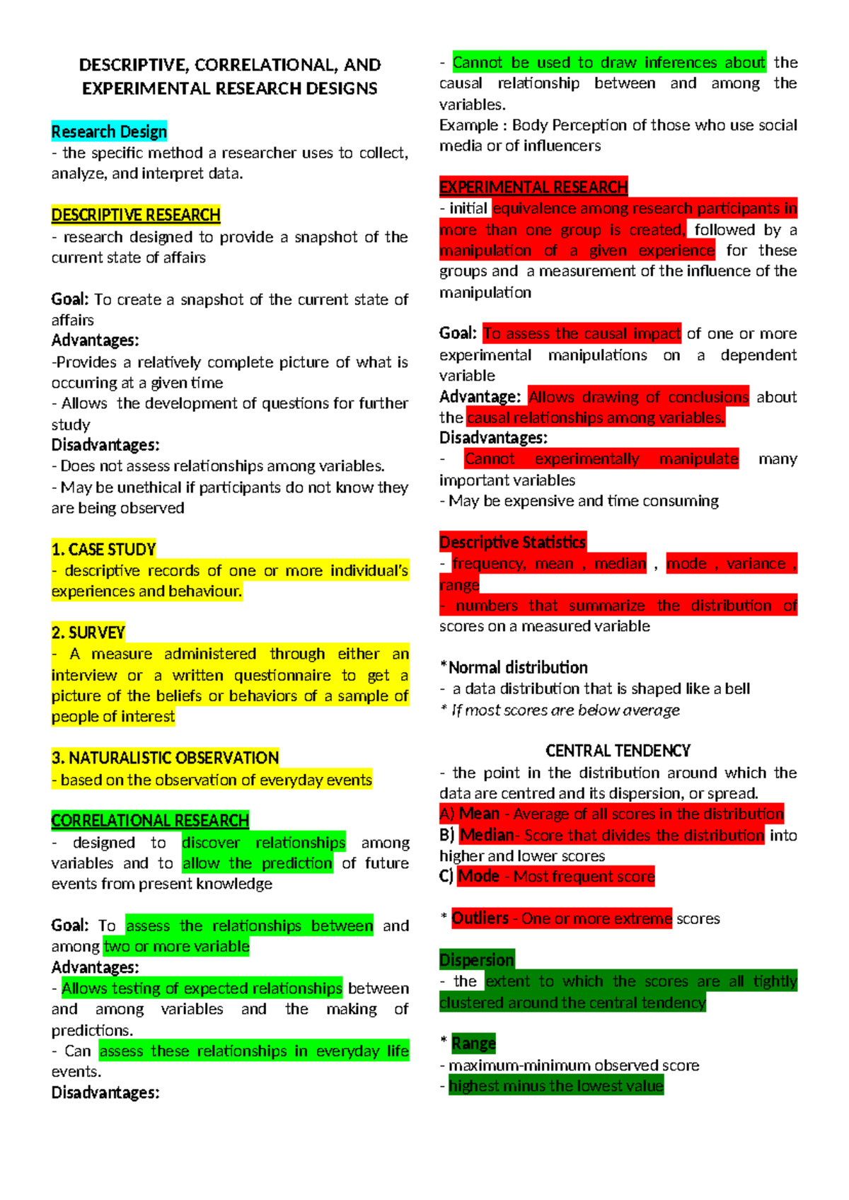 Field Notes Research designs to Content analysis - DESCRIPTIVE ...