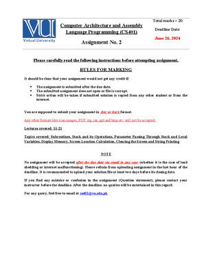 CS401 Midterm Solved MCQS By Junaid - CS401-Assembly Language MID TERM OBJECTIVE Prepared by ...