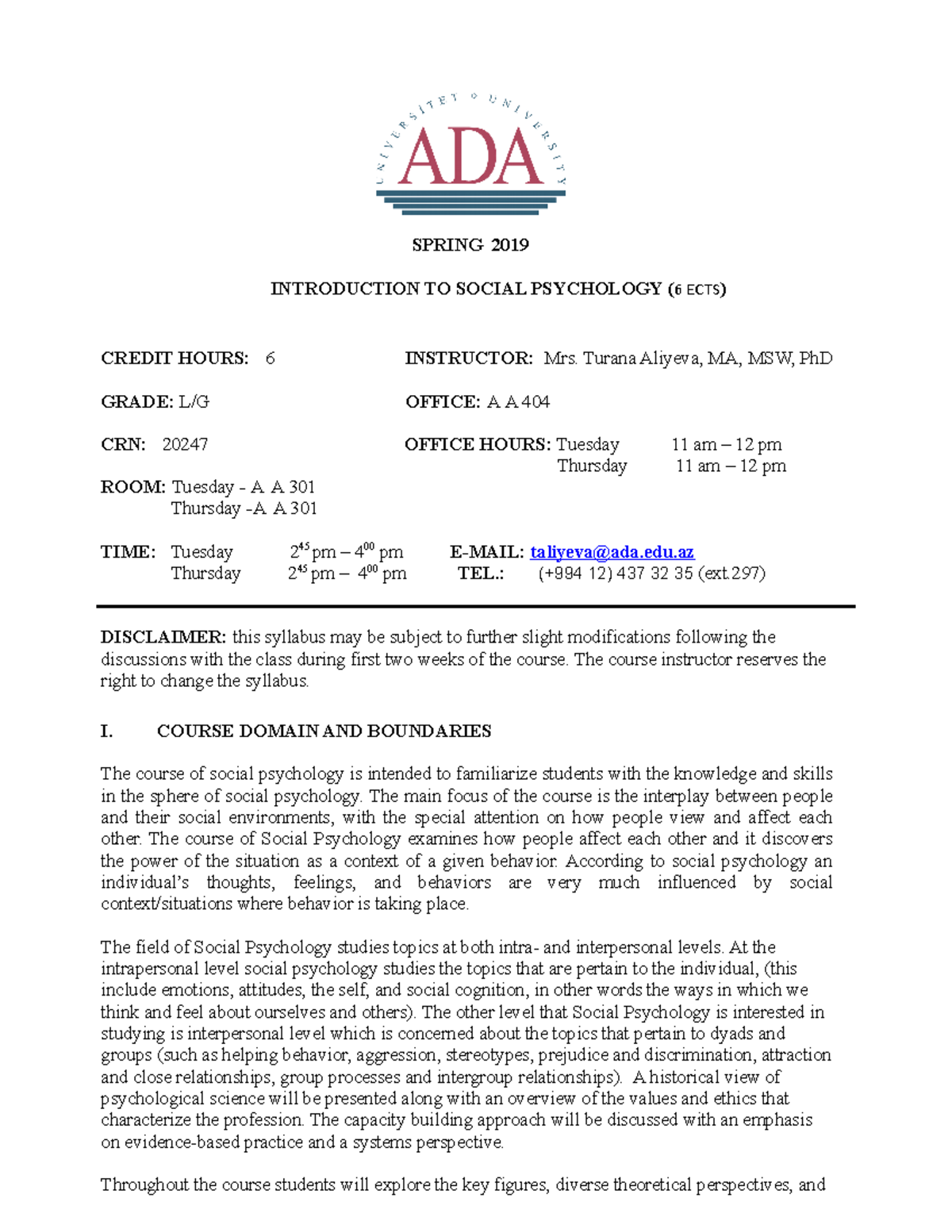 Syllabus 20247 - objectives and requirements of psychology course ...