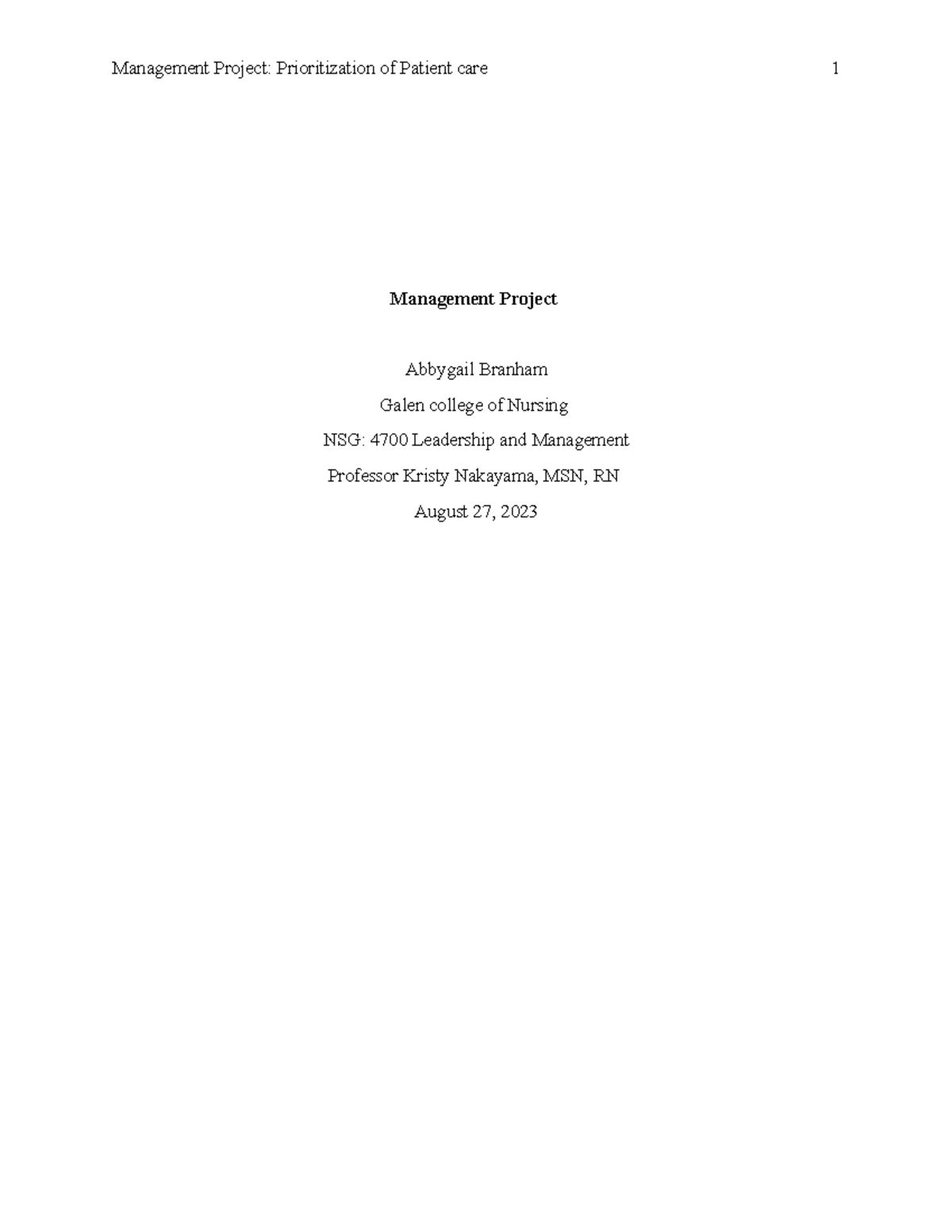 Management Project - start on this early - Management Project Abbygail ...
