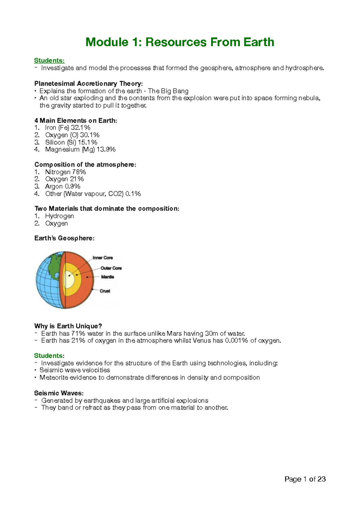 EES Notes copy - Module 1: Resources From Earth Students: - Investigate ...