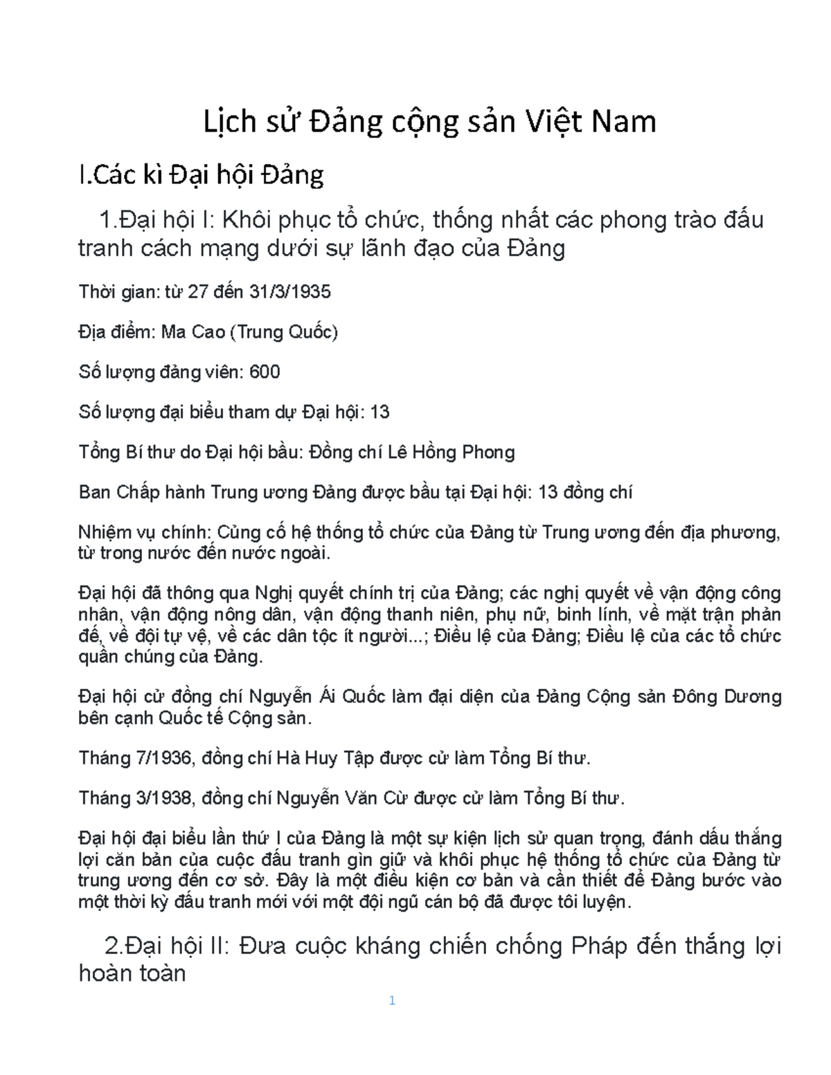 Lịch sử Đảng cộng sản Việt Nam - Lch s Đng cng sn Vit Namịửảộảệ Iác kì Đi hi Đngạộả 1.Đại hội I ...