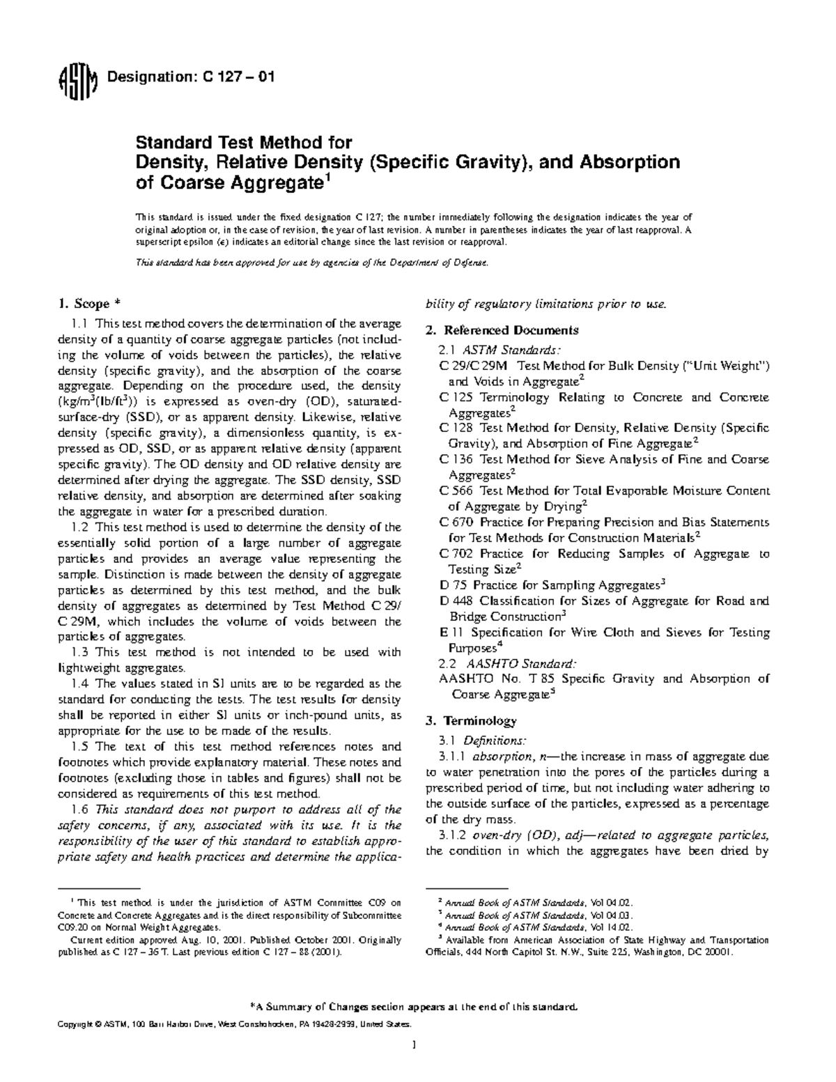 C 127 - 01 Qzeynw - Astm - Designation: C 127 – 01 Standard Test Method ...