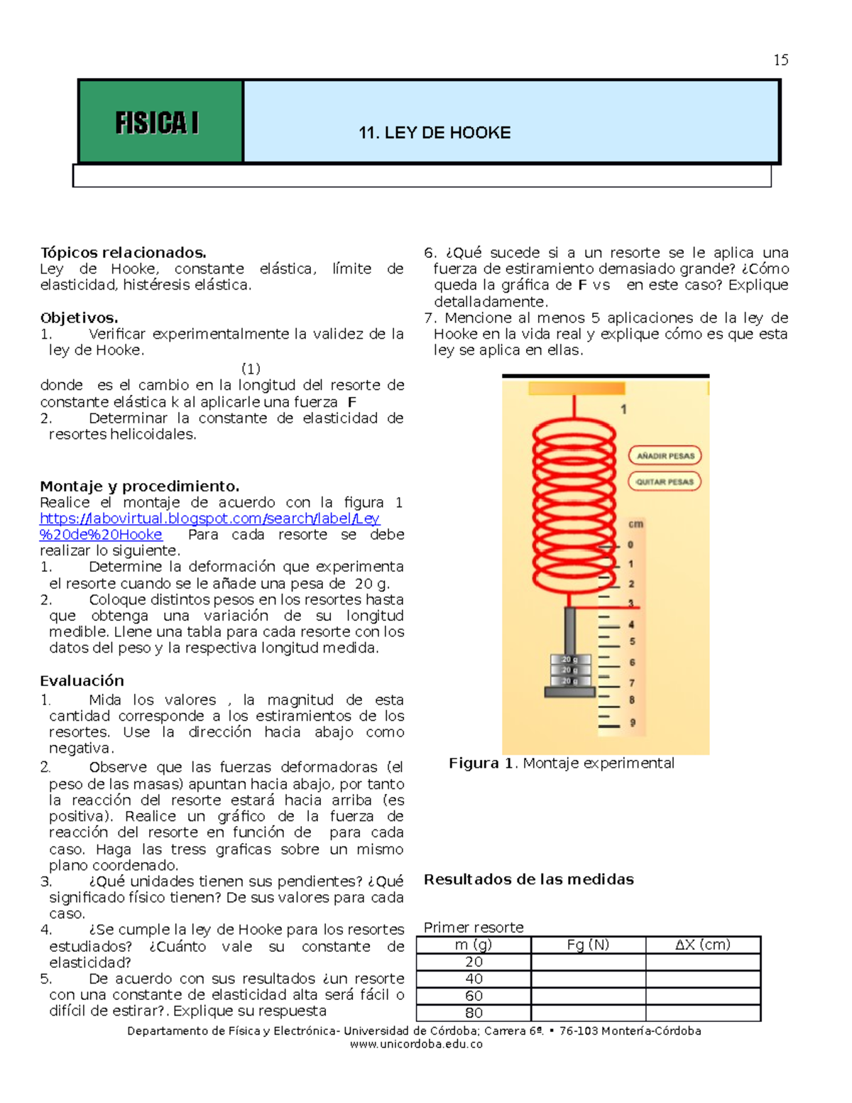 11-LEY DE Hooke - semestre 3 - 11. LEY DE HOOKE Tópicos relacionados ...