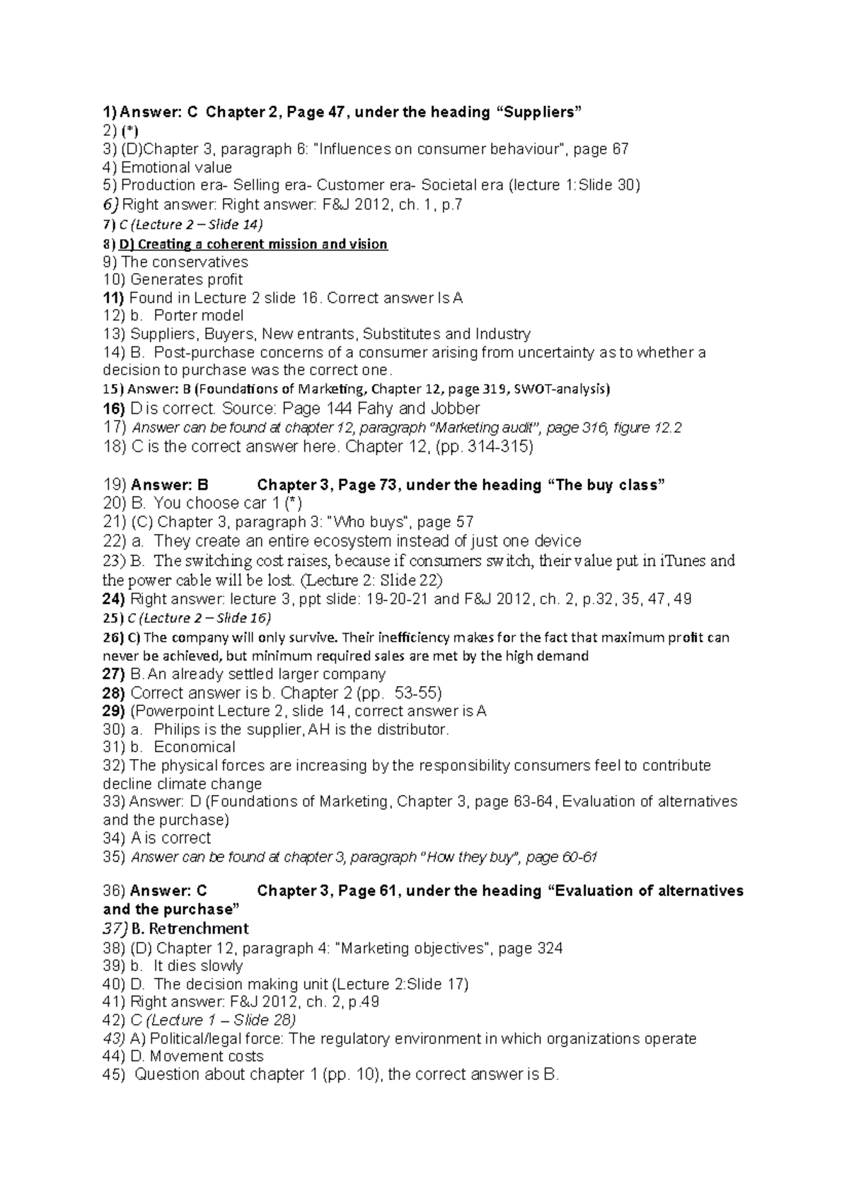 Answers mc exercise 1 - antwoorden oefenvragen - 1) Answer: C Chapter 2 ...