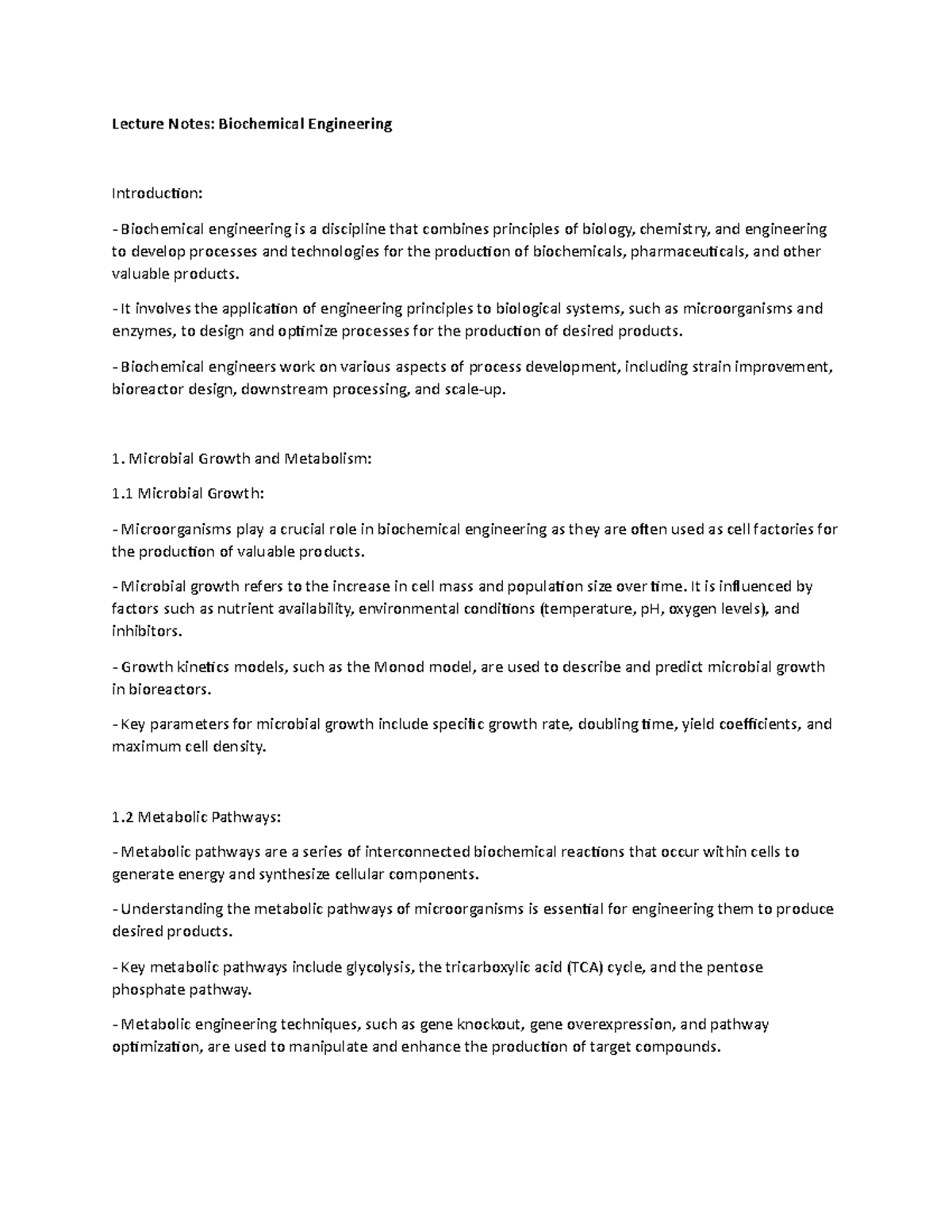 Lecture Notes Biochemical Engineering Lecture Notes Biochemical Engineering Introduction