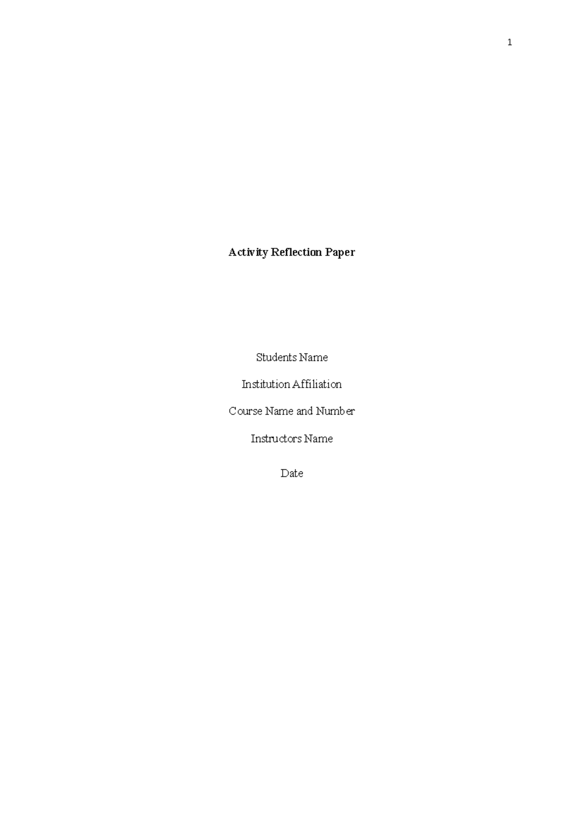 Activity refelection paper 787 - Activity Reflection Paper Students ...