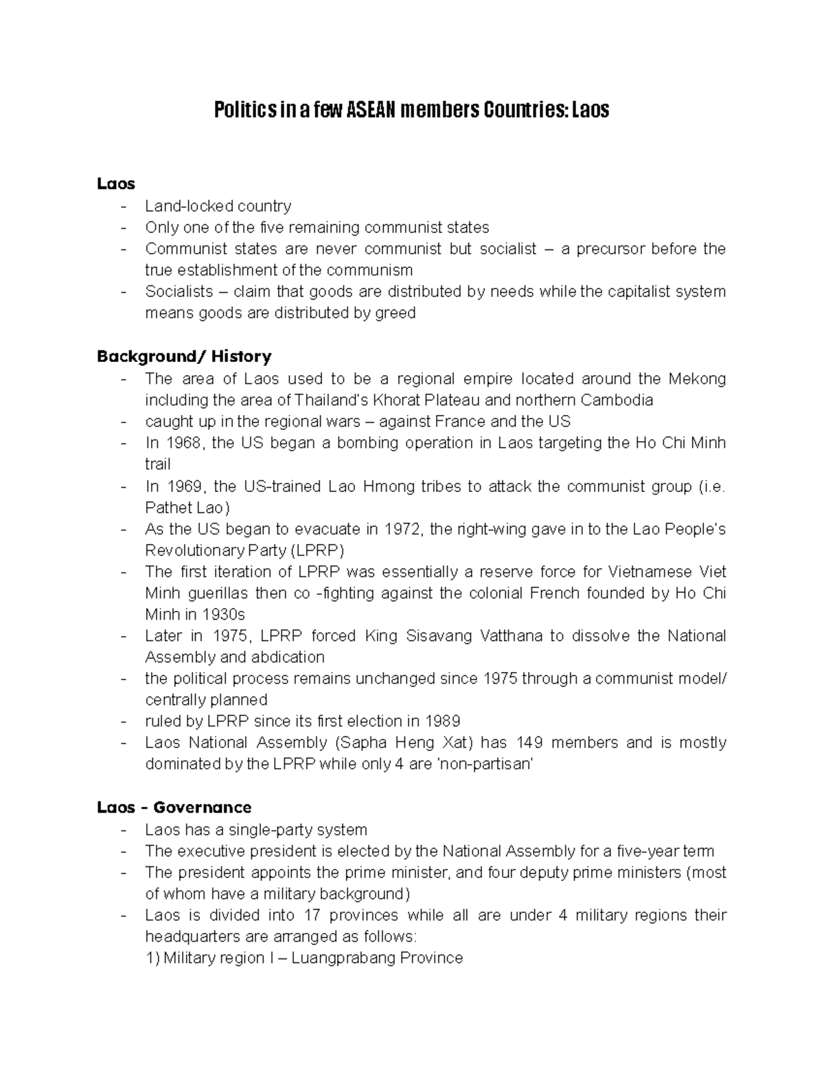 Politics in a few Asean members Countries Laos - Politics in a few ...