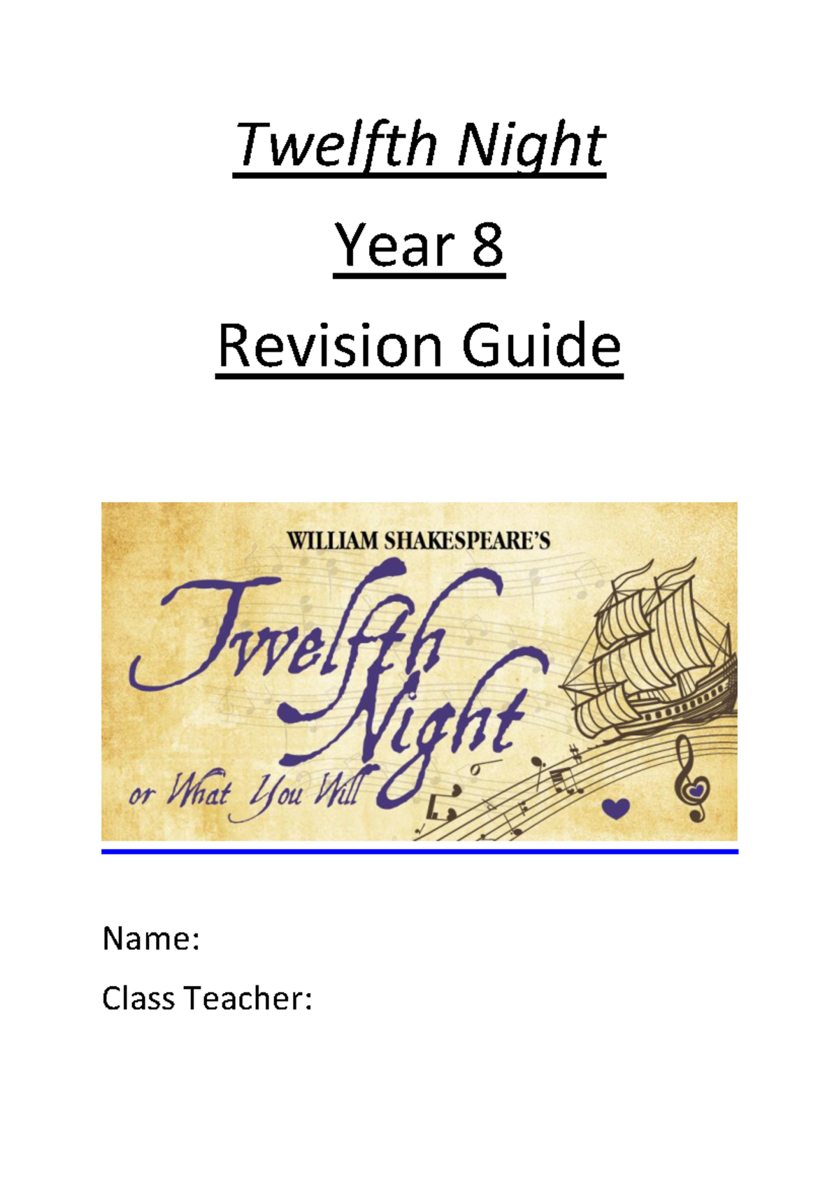 Year 8 Revision Guide Twelfth Night - Twelfth Night Year 8 Revision ...