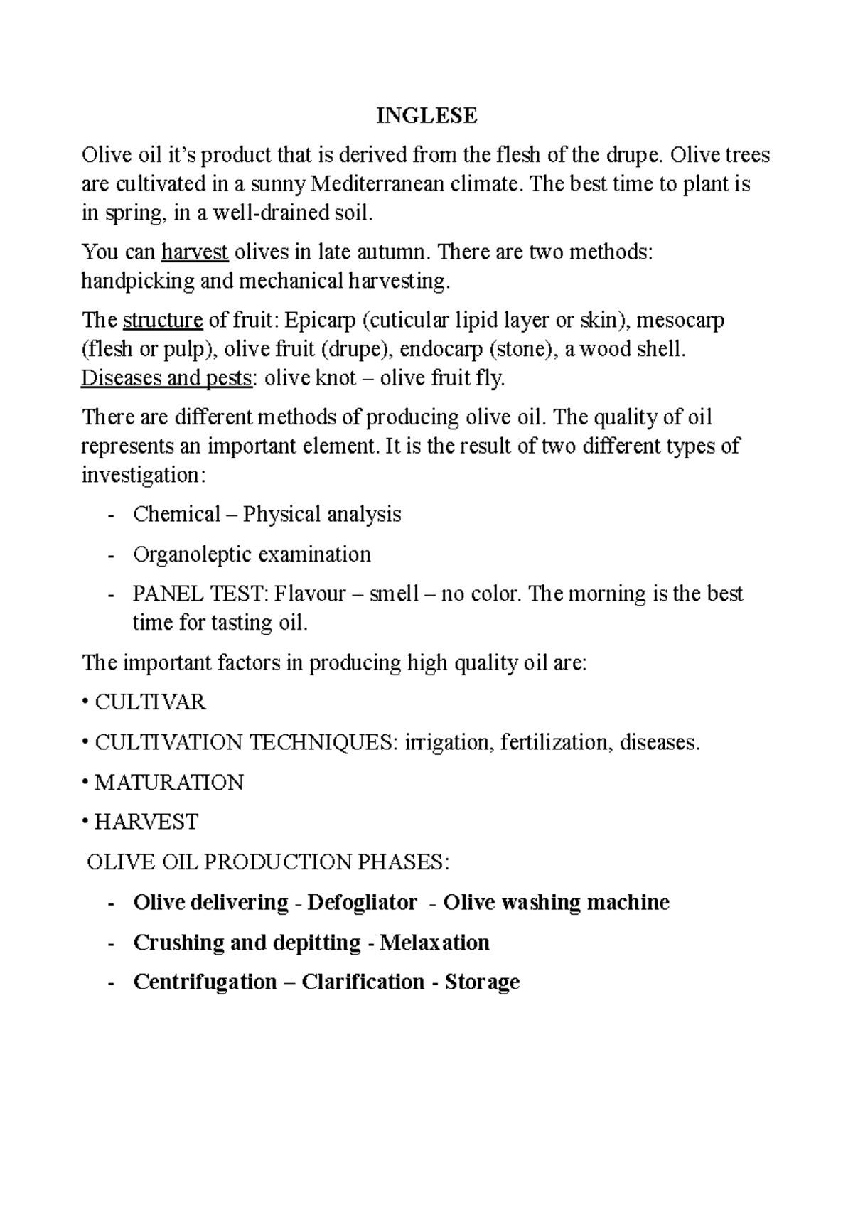 Inglese - INGLESE Olive oil it’s product that is derived from the flesh ...