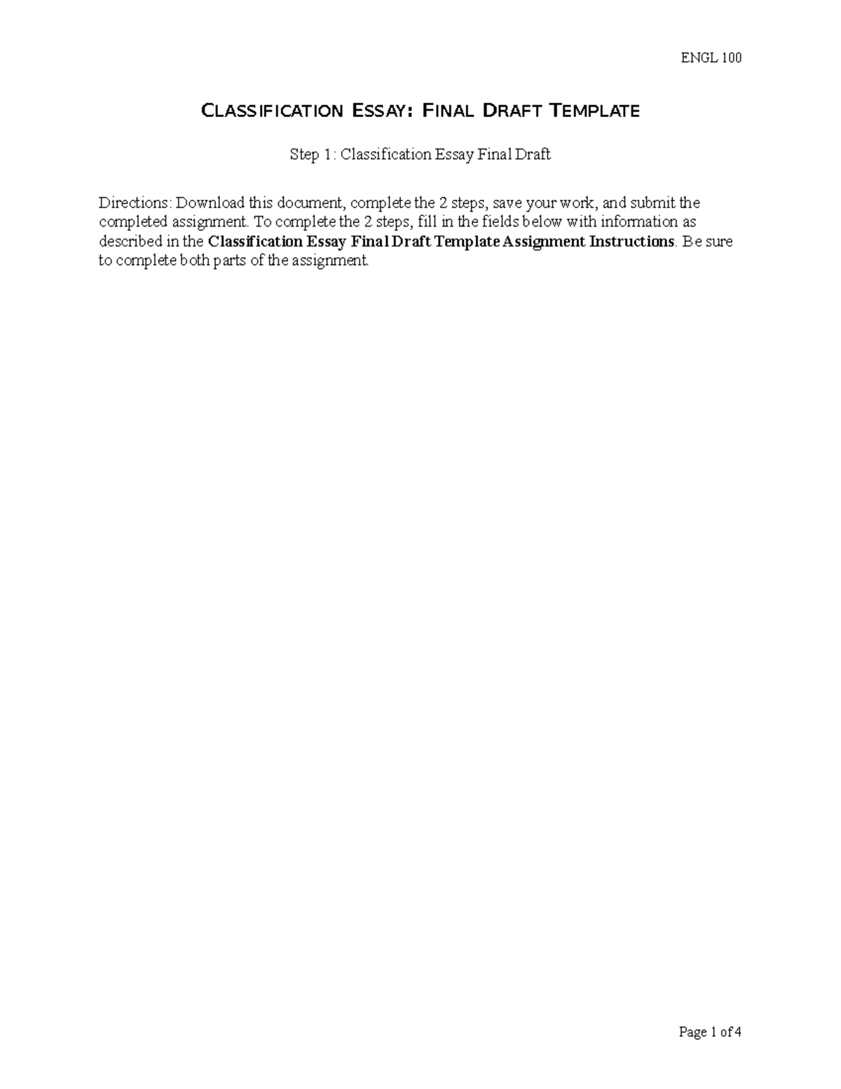Classification Essay Final Draft - CLASSIFICATION ESSAY: FINAL DRAFT ...