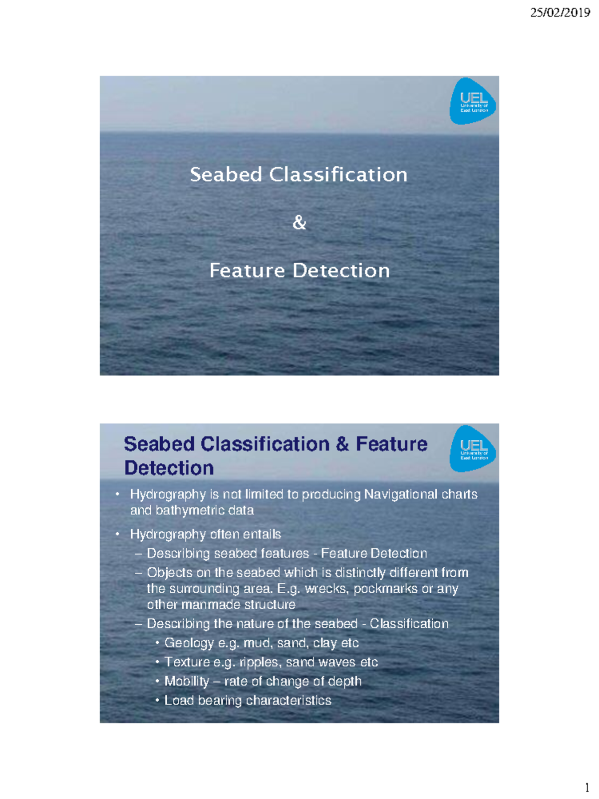 W7b Side Scan Sonar 2018 19 Seabed Classification And Feature Detection Seabed Classification