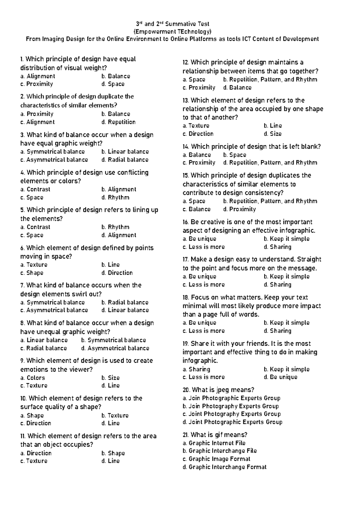 3rd and 4th summative test empowerment - (Empowerment TEchnology) From ...