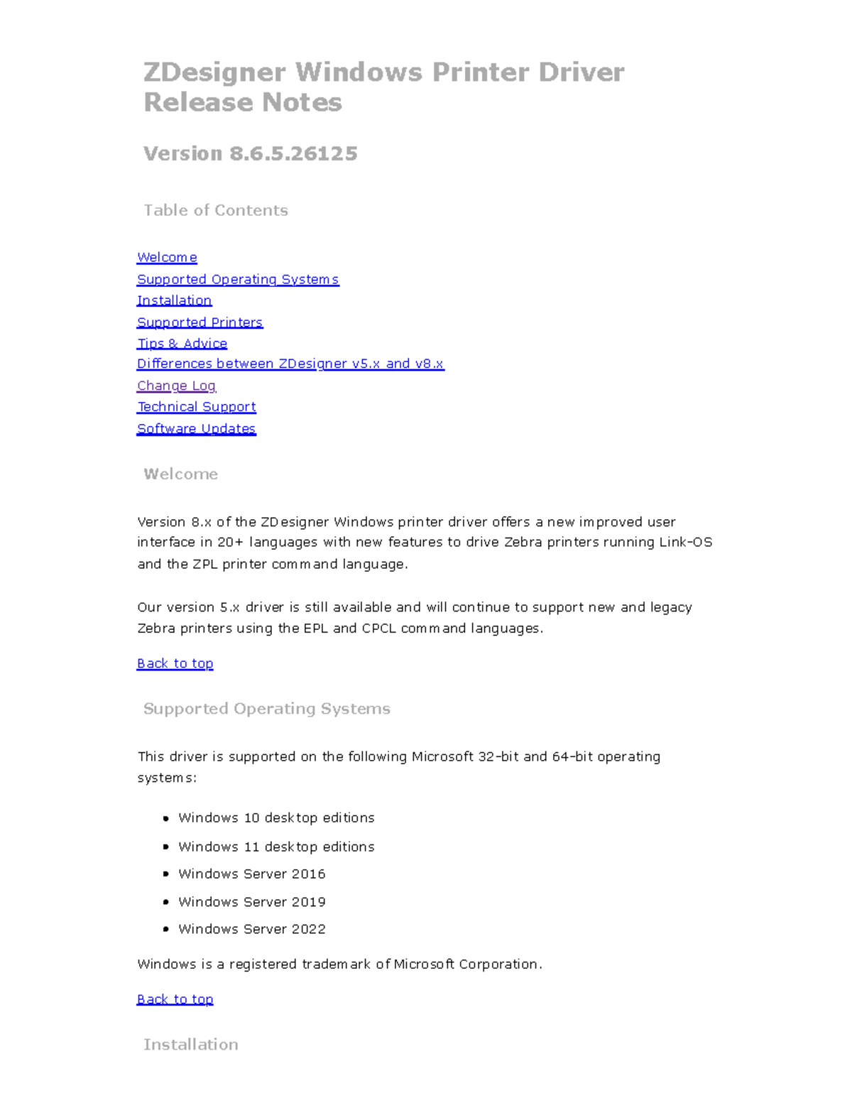 Zdesigner windows driver release notes v86526125 - ZDesigner Windows ...