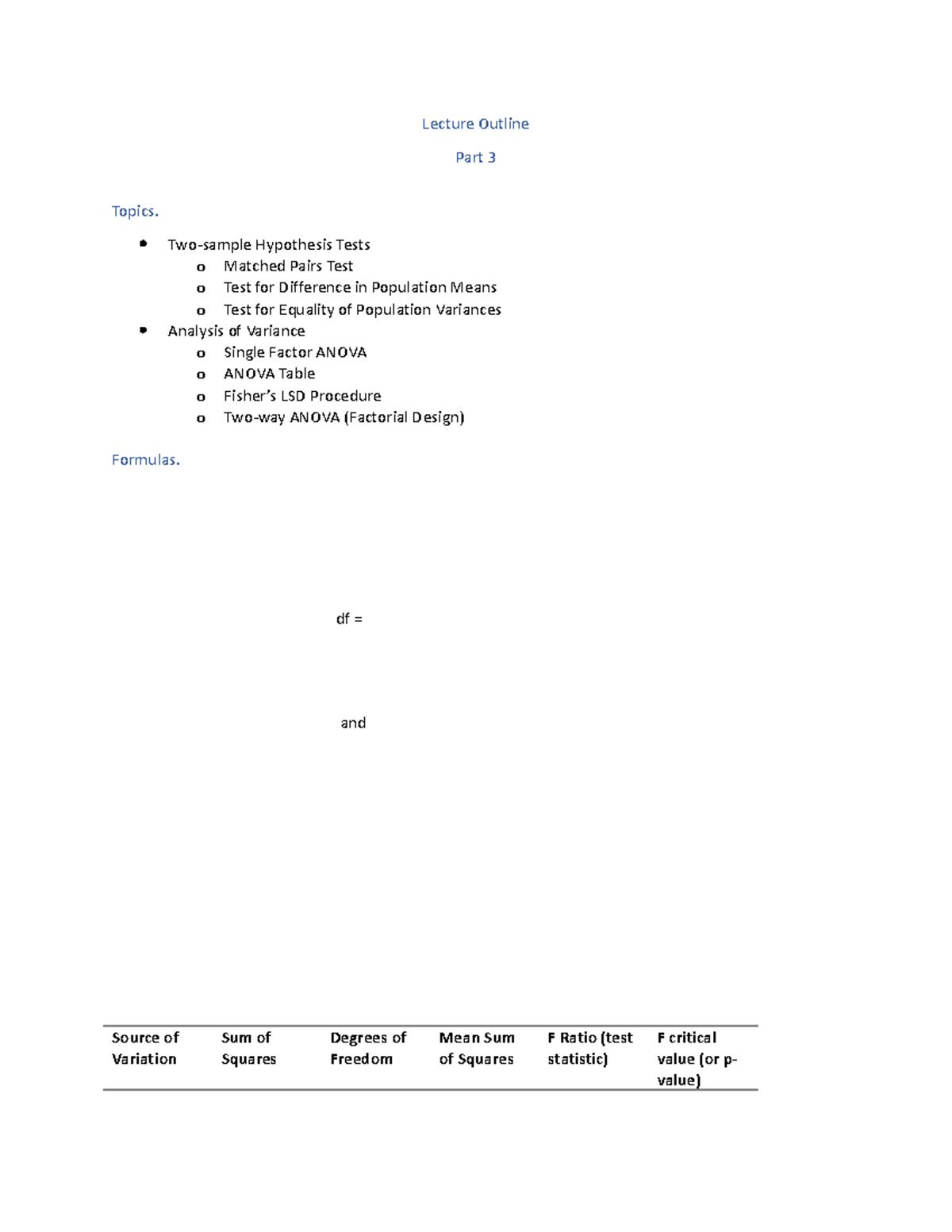 Part 3 - Part 3 - Lecture Outline Part 3 Topics. Two-sample Hypothesis ...