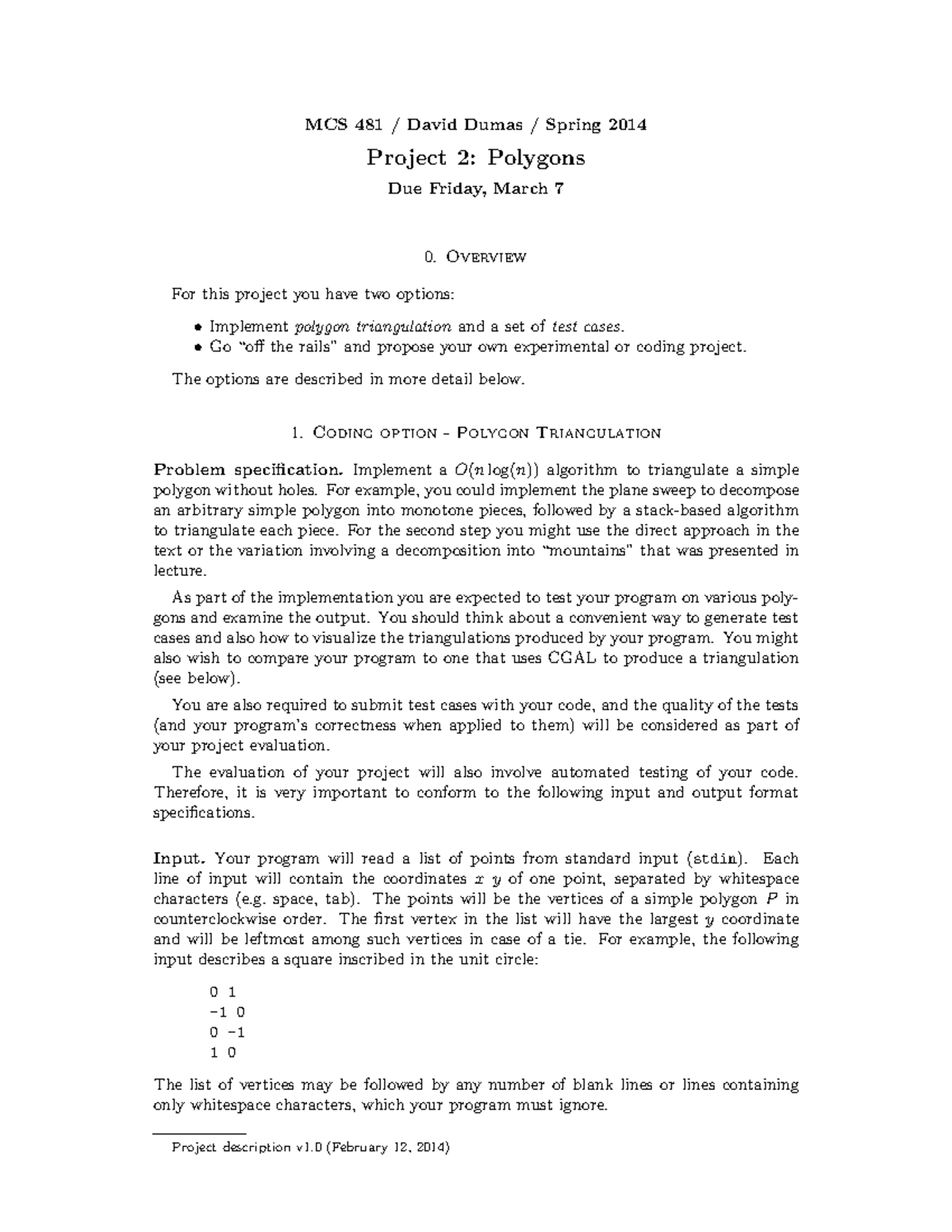 MCS 481 - Computational Geometry Project 2 Polygons - MCS 481 David ...