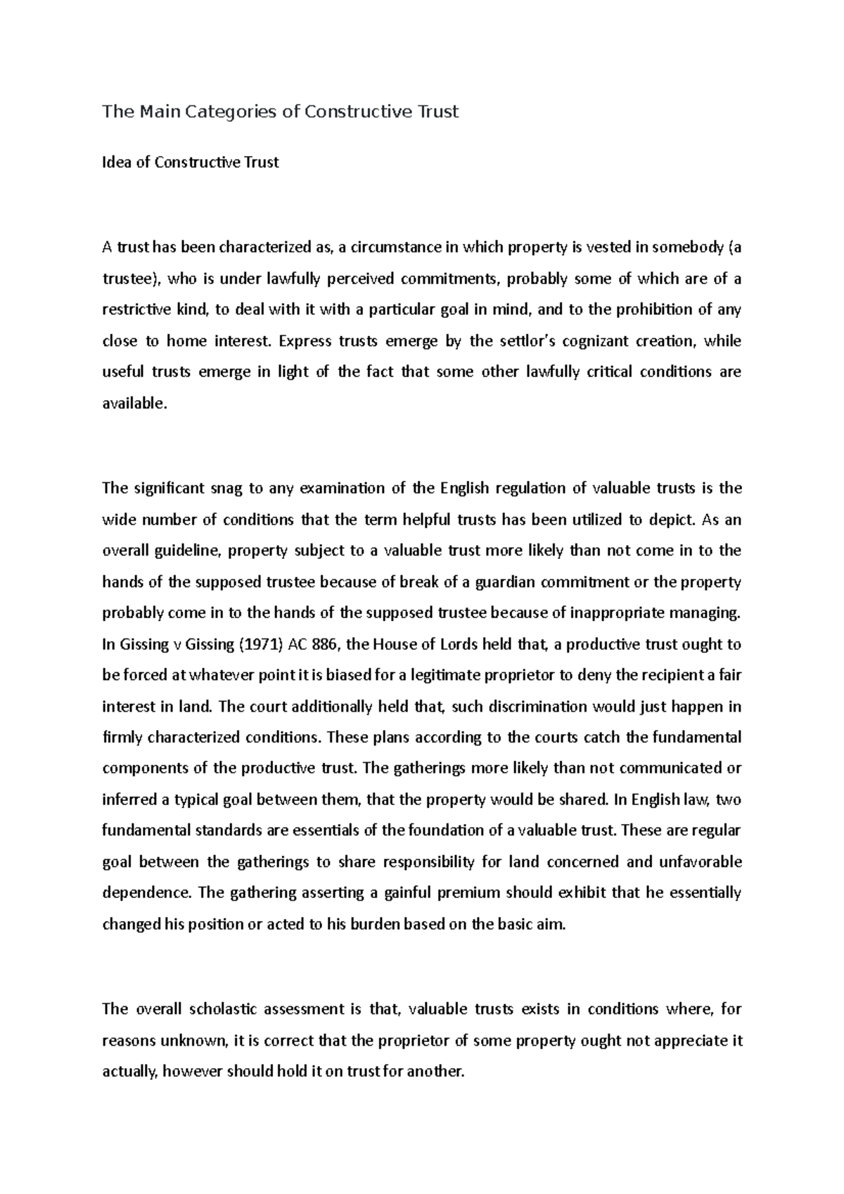 The Main Categories of Constructive Trust - Express trusts emerge by ...